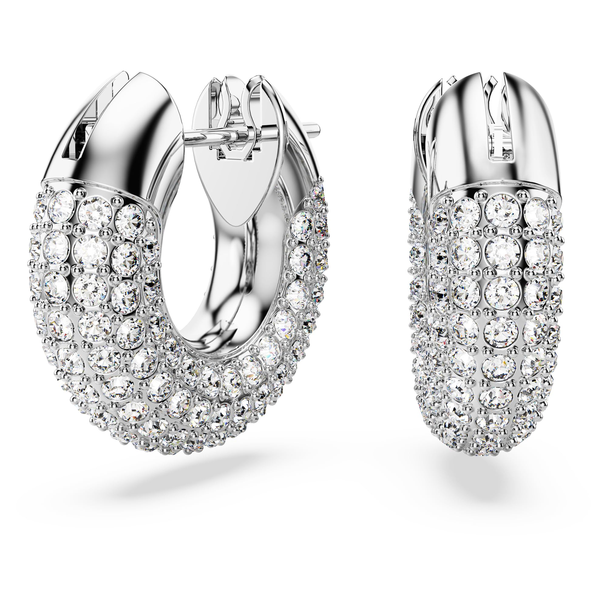 Swarovski Dextera Hoop Earrings, PavƩ, White, Rhodium plated