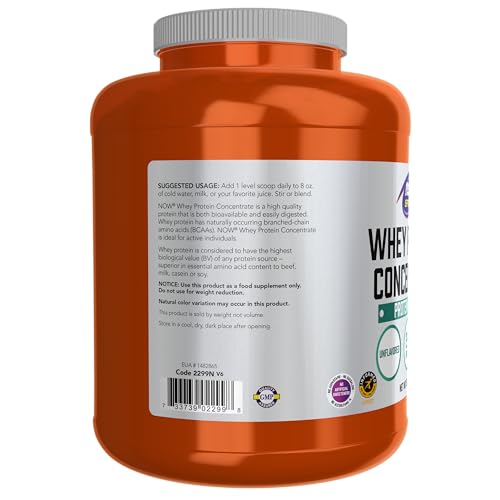 NOW Sports Nutrition, Whey Protein Concentrate, 24 G With BCAAs, Unflavored Powder, 5-Pound