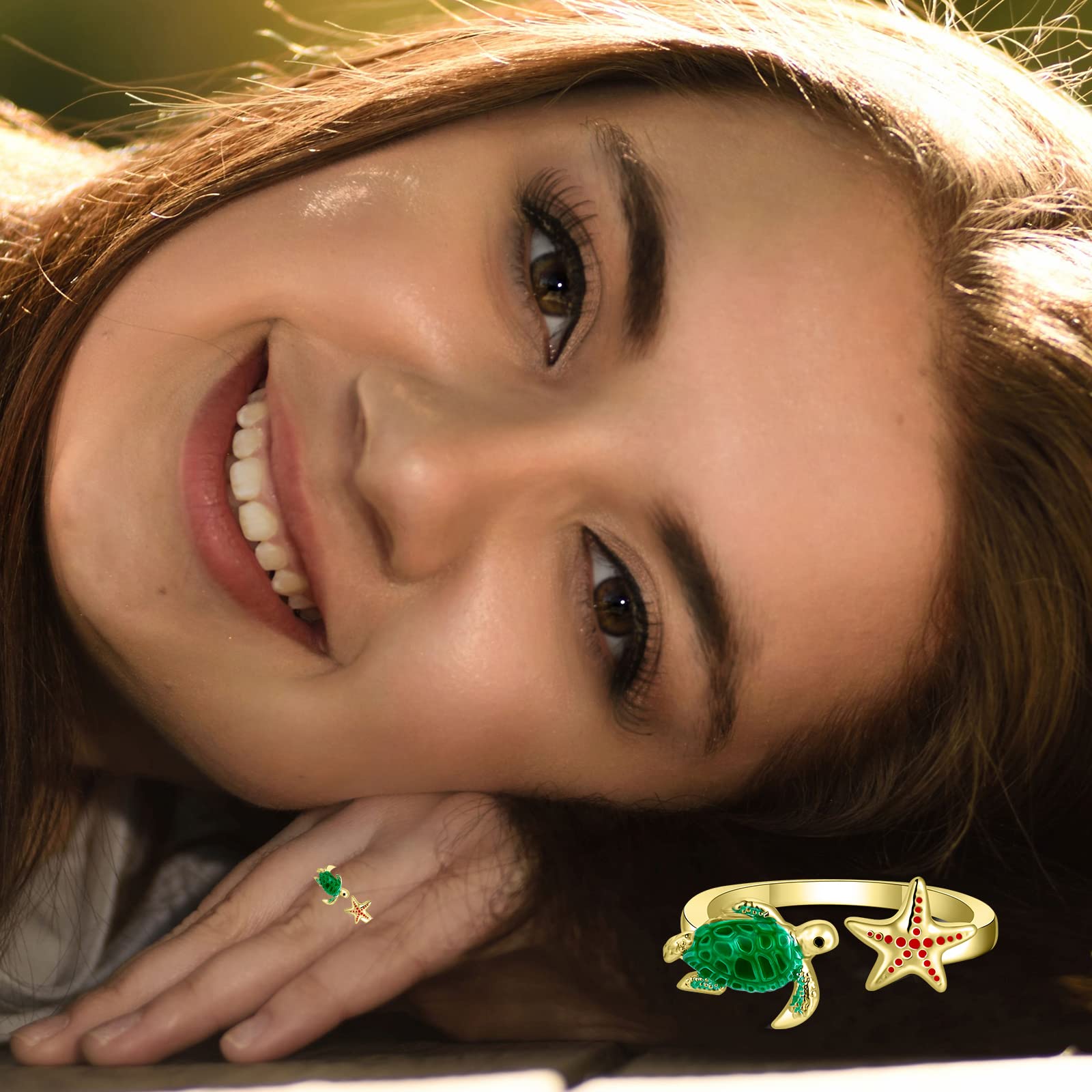 YKYLHSYXR Women's Adorable Green Sea-Turtle Red-Starfish Jewelry