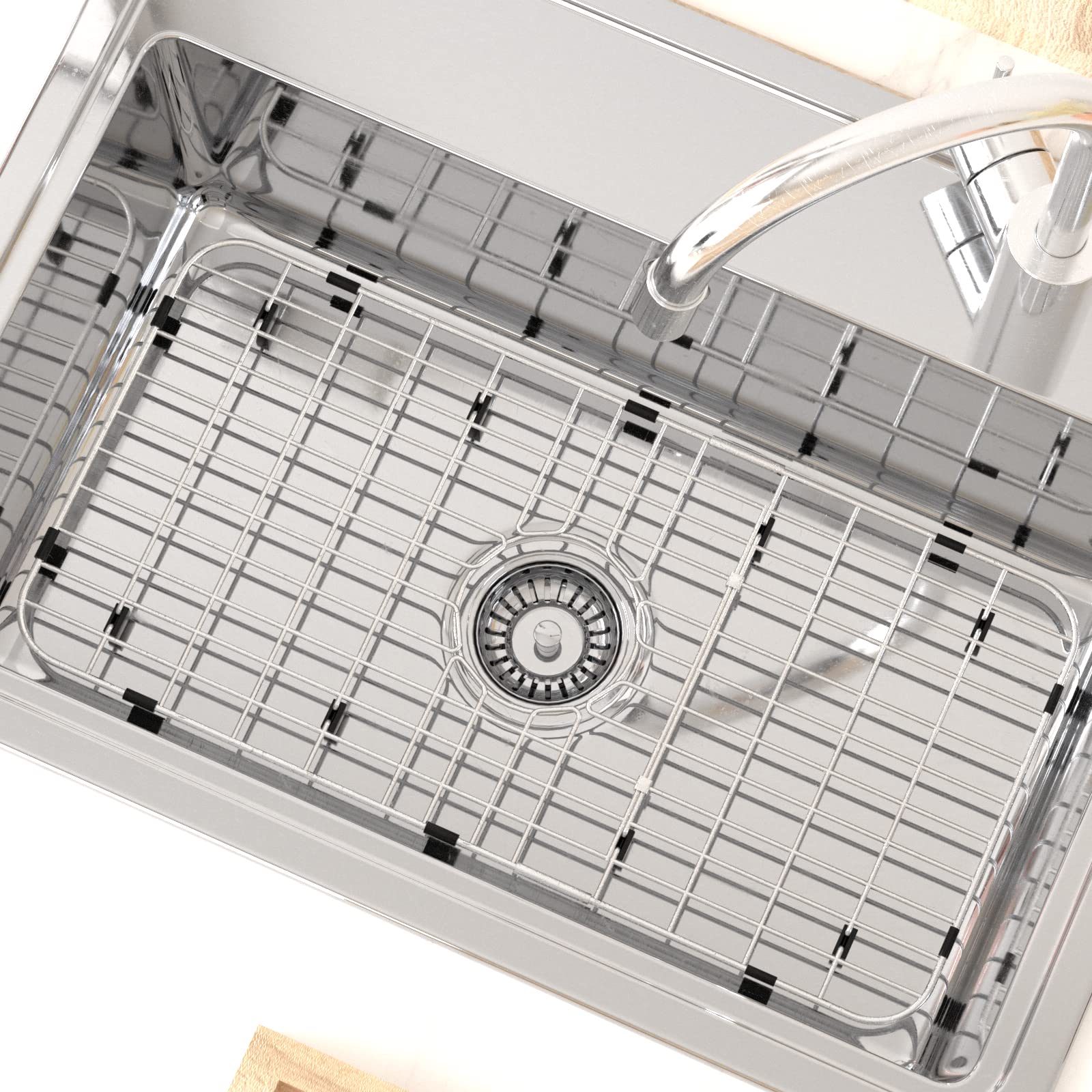 SANNO Sink Protector Grid 26"L X 14"W, Sink Rack Sink Protector Bottom Grid Centered Drain Hole, 304 Stainless Steel for Kitchen Sink Grate