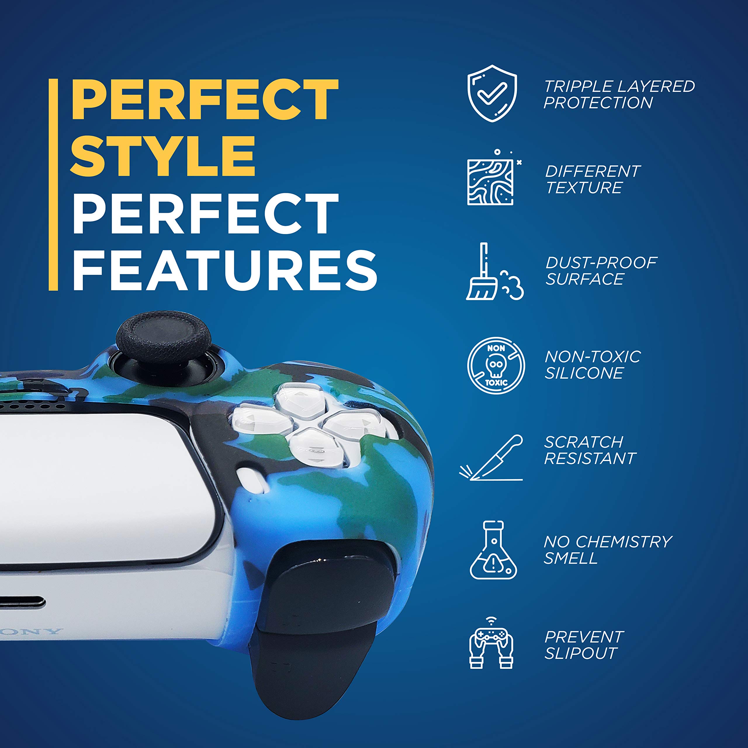 PS5 Silicone Gel Grip Controller Cover Skin Protector (Blue Camo) Compatible for Sony Playstation 5, Compatible for Playstation 5 Accessories, Wireless Controller Protector Covers, PS5 Skin