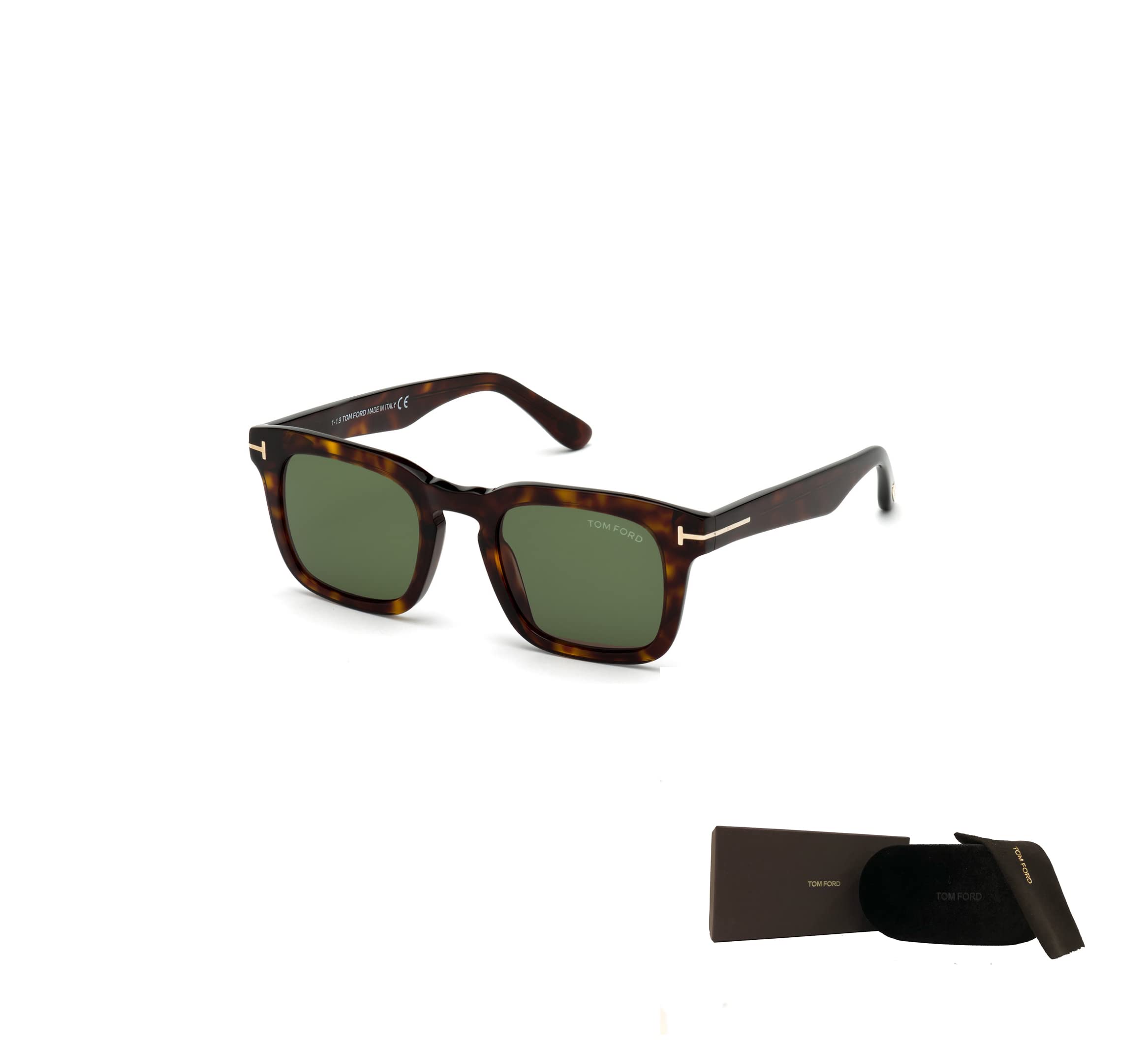 Tom Ford Dax FT0751 52N 50MM Shiny Classic Dark Havana/Green Lenses Square Sunglasses for Men + BUNDLE With Designer iWear Eyewear Kit