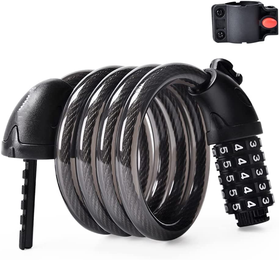 UPPVTE 120cm Roll Bicycle Lock,Portable Girl Child Password Lock with Lock Frame Anti-Theft Lock 5-Digit Resettable Combination Locks Anti-Theft Lock (Color : Black)