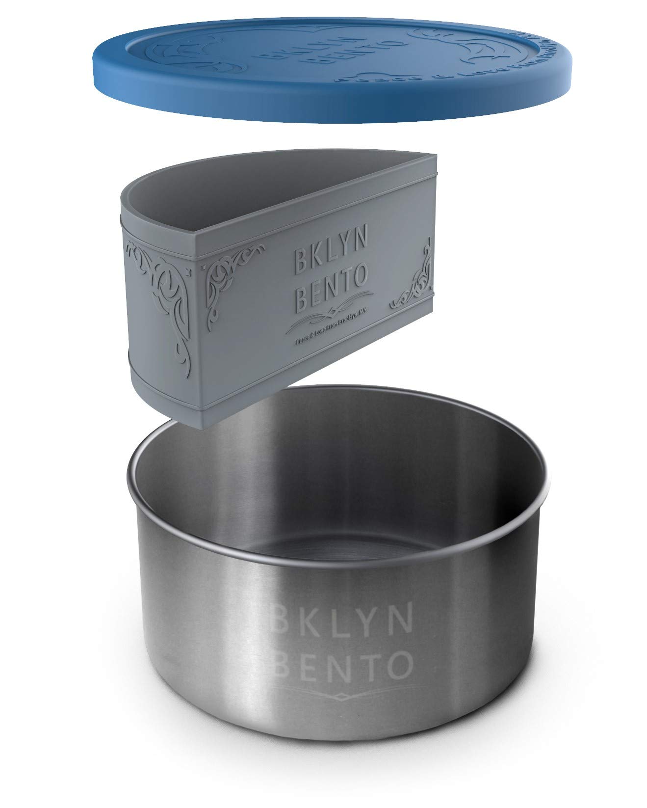 Stainless Steel Food Container With Silicone Food Separator and Leak Proof Silicone Lid | Metal Lunch Box Divider | Bento Box | Portion Control Snacks (Blue & Grey (Food Separator)