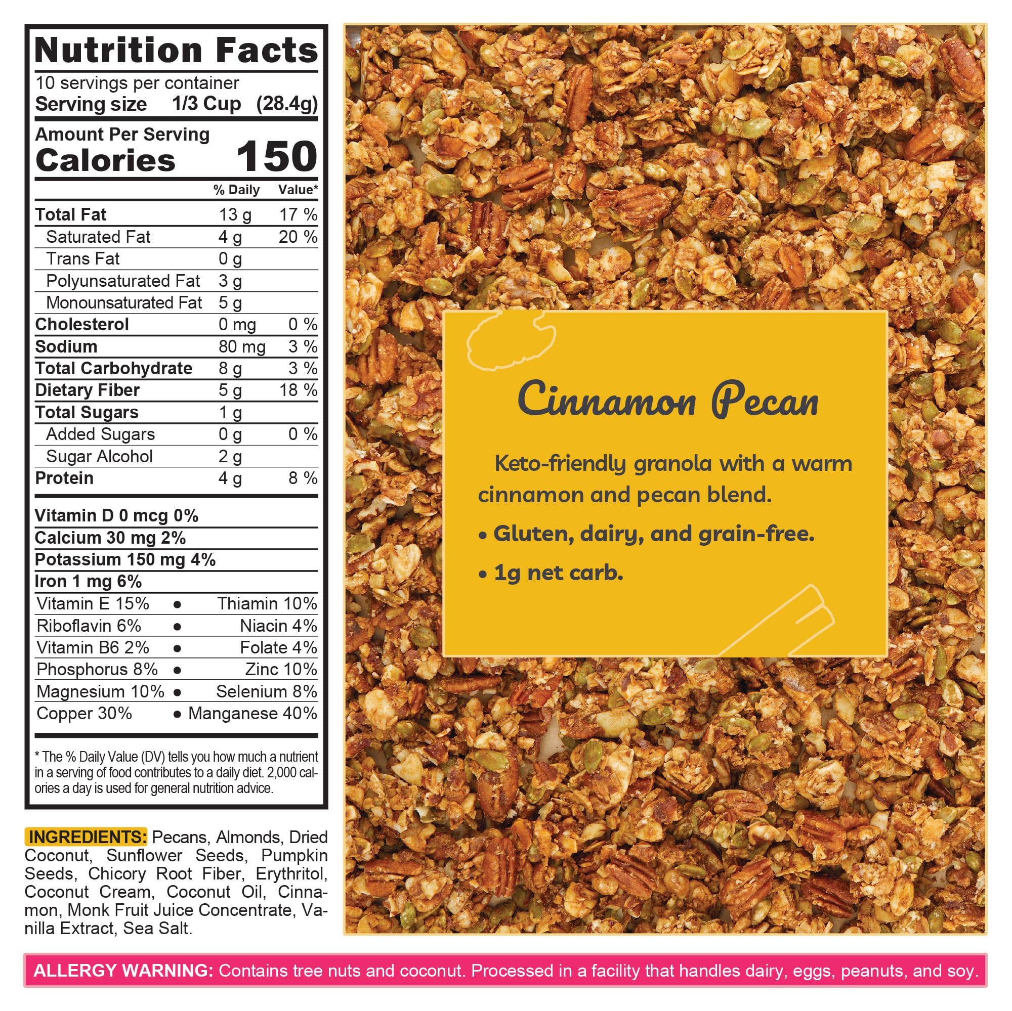 TGB Cinnamon Keto Granola | 1g Net Carb Cereal | Gluten Free Low Carb Nut Snack, 10 Ounces