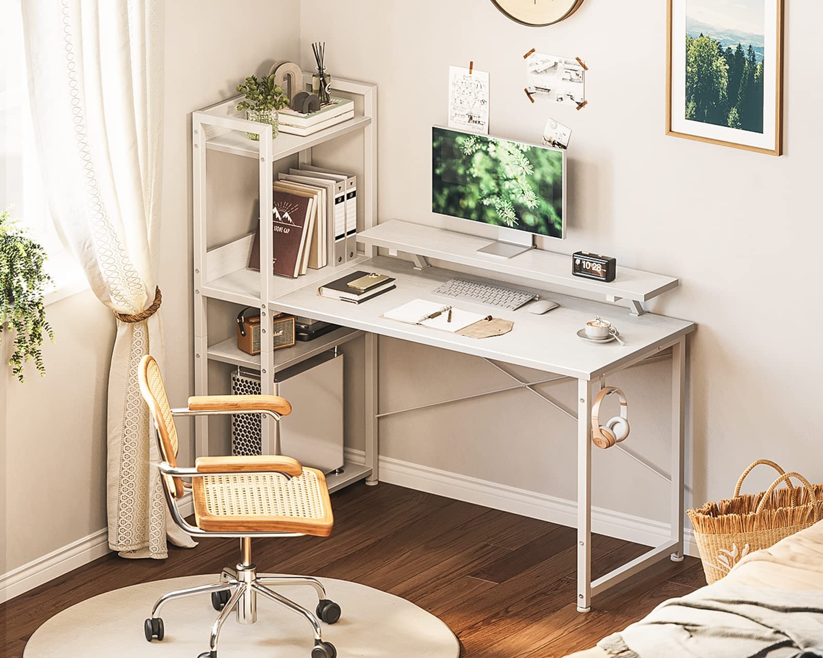 ODK Computer Desk with Storage Shelves and Monitor Stand, 40 Inch Gaming Desk with Bookshelf, Reversible Study Table for Home Office, Small Space Bedroom, Black
