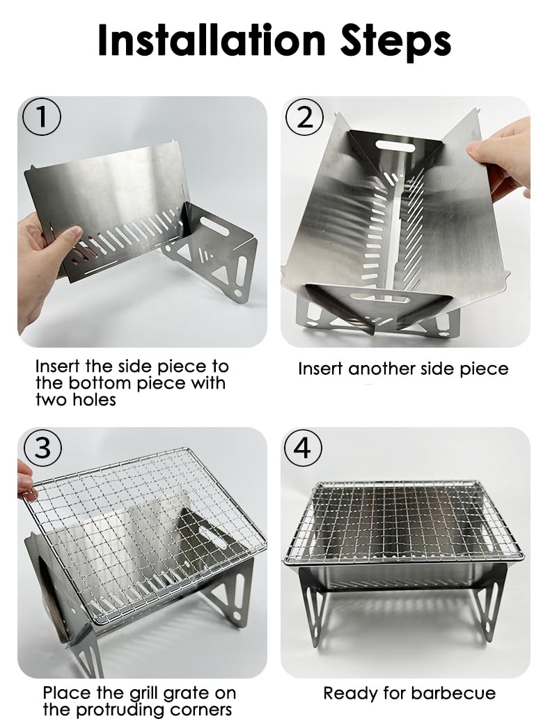 Mini Portable Charcoal Grill, Stainless Steel Small Folding BBQ One Person Tabletop Grill for Garden Bars Outdoor Camping