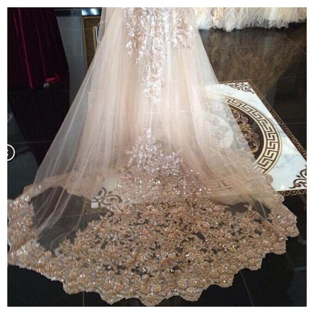 Ts Bridal Veils Sequins, New Luxury Cathedral Veil, Lace Made Long Wedding Veils ,Sequins Wraps (Color : Ivory, Item Length : 500cm)