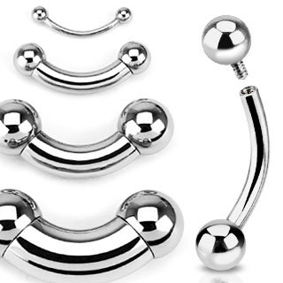 Pierced Owl 316L Stainless Steel 12-00GA Large Gauge Internally Threaded Curved Barbell (6GA / 12mm Length / 6mm Ball Size)