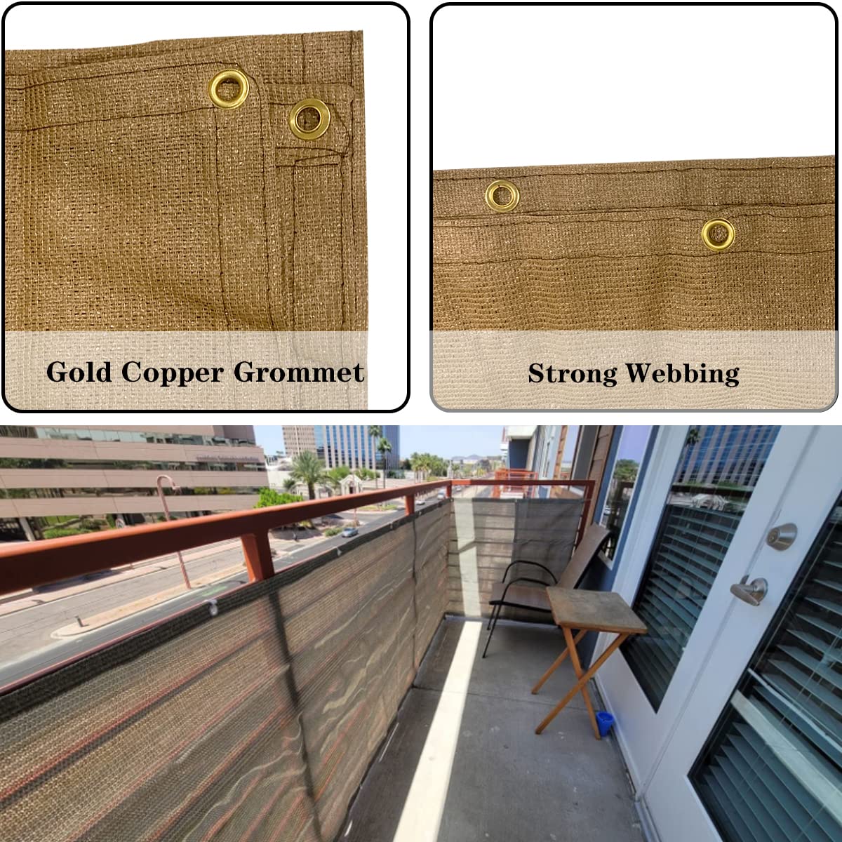 Vocray 3' x 16' Red Brown Balcony Privacy Screen Fence Cover UV Resistant Protection Heavy Duty for Deck, Patio, Backyard, Railing Shield, Cable Ties Included, 90%