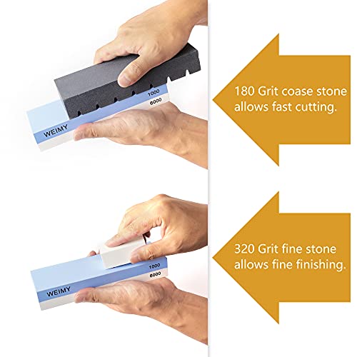 WEIMY Flattening Stone Set, Two Sharpening Stones Flattener, Grit 180 Black & 320 White Whetstone - Fixer with Grooves for Repair any wet stone