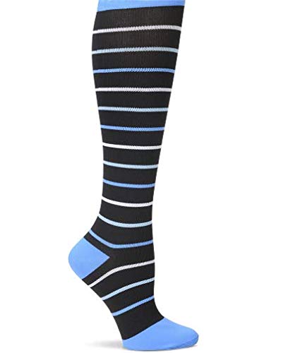 Nurse Mates Wide Calf Compression Socks (Black Blue Stripe)