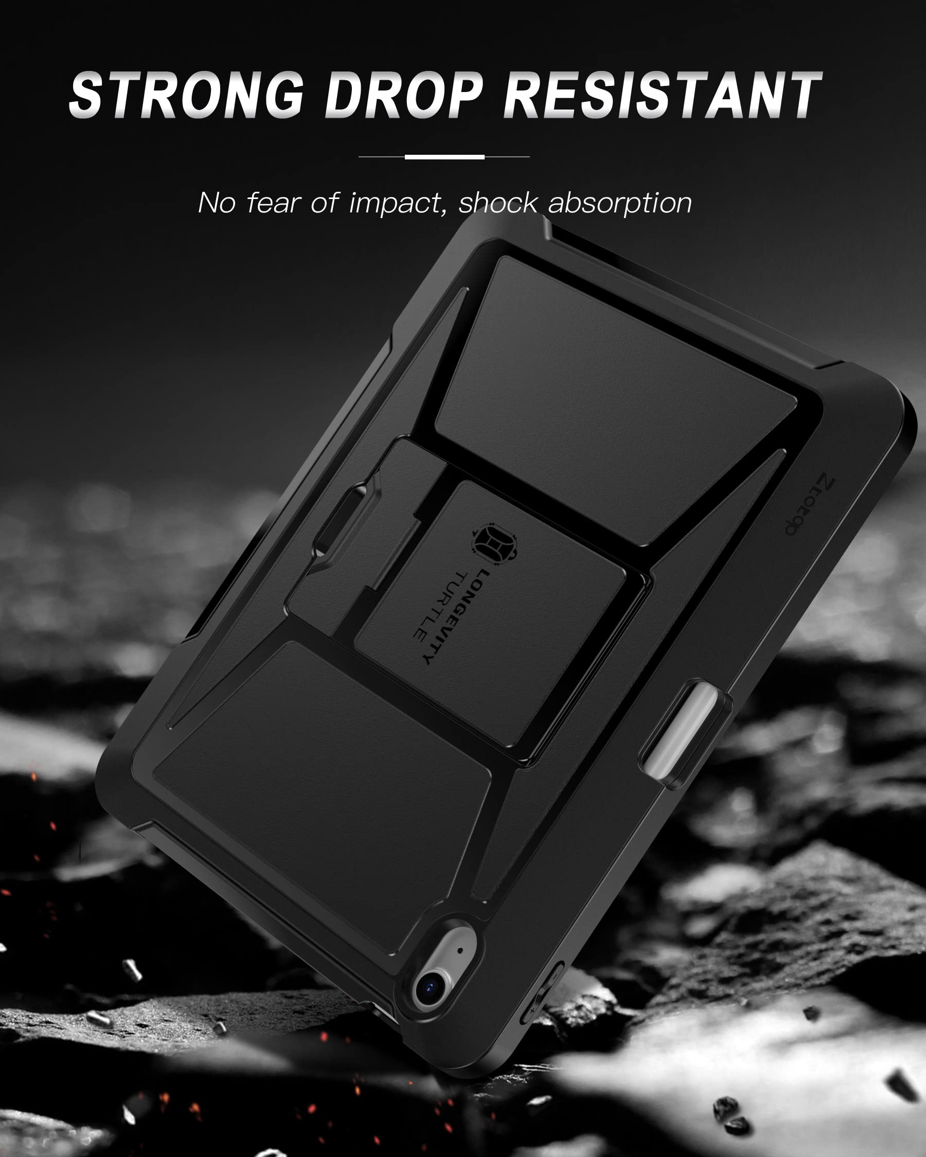 ZtotopCases for iPad 10th Generation Case 10.9 Inch 2022, Built with Pencil Holder, Screen Protector & Kickstand, Shockproof Portable Full-Body Protective Cover for New iPad 10th gen 10.9" 2022, Black