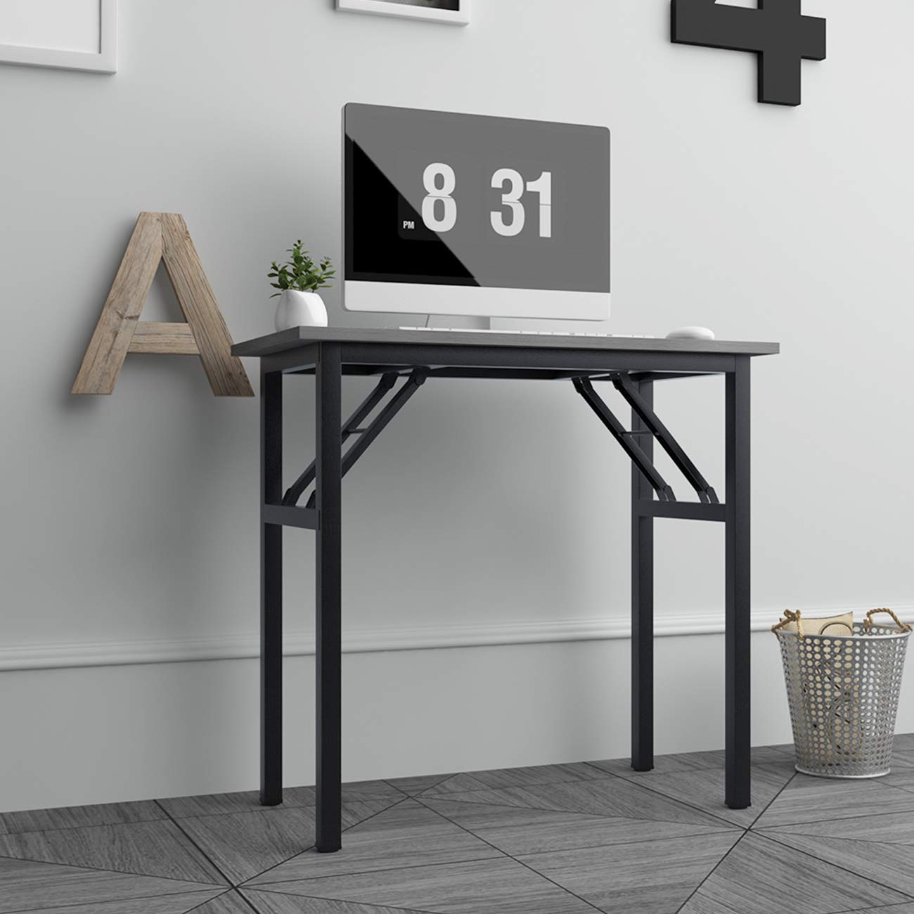 Need Small Computer Desk 31.5 inches Folding Table No Assembly Sturdy Small Writing Desk Folding Desk for Small Spaces, Grey AC5-8040-LB