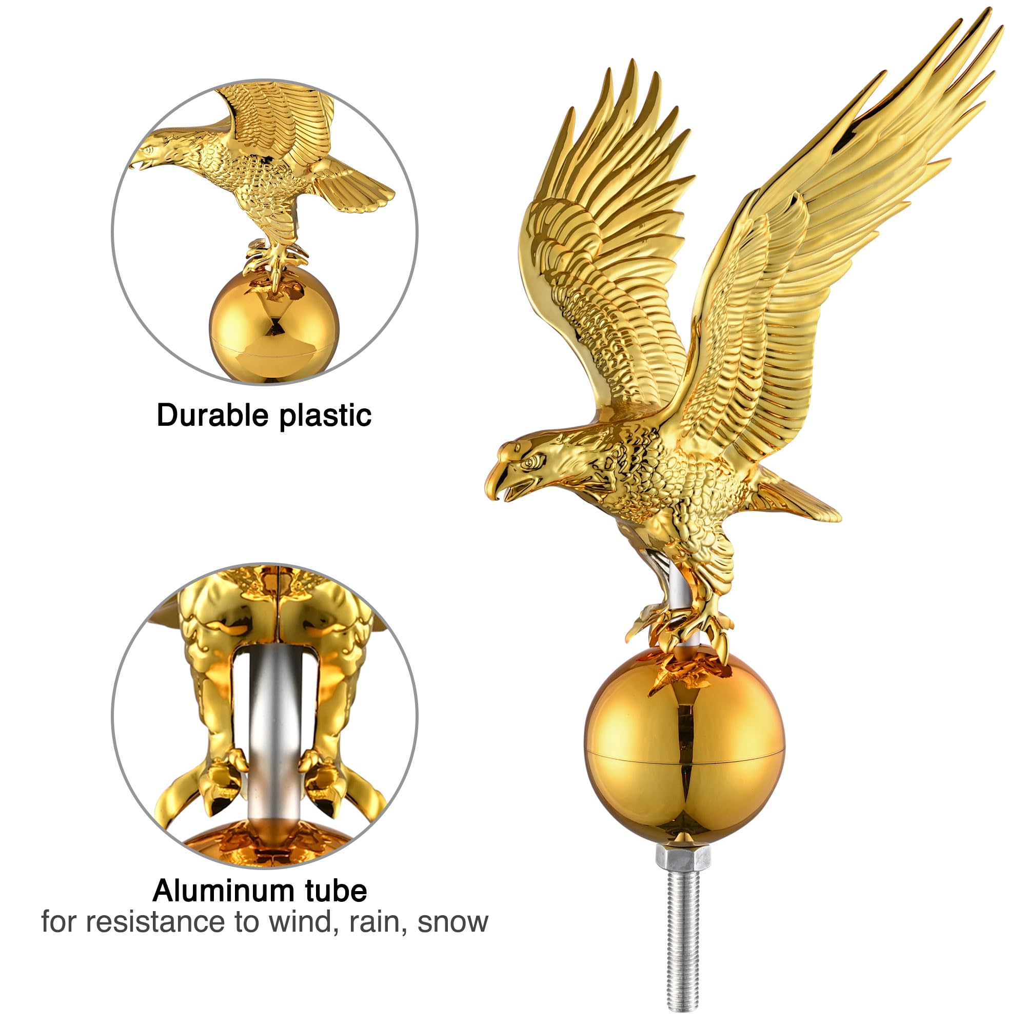 Yescom Flagpole 14" Eagle Topper Gold Finial Ornament for 20/25/30Ft Telescopic Pole Yard Outdoor