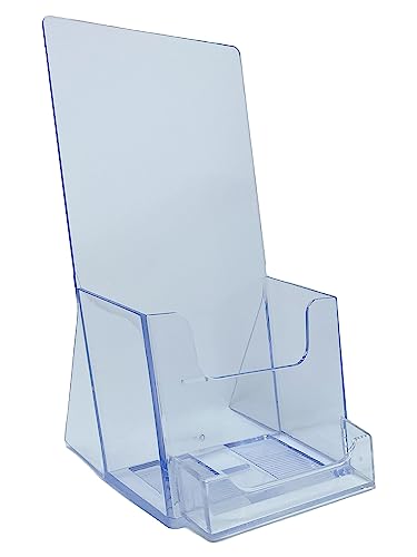 YOUNI (2 Pack) 4" Wide Tri-Fold Booklet Brochure with Business Card Holder - Clear Acrylic Counter-top Organizer