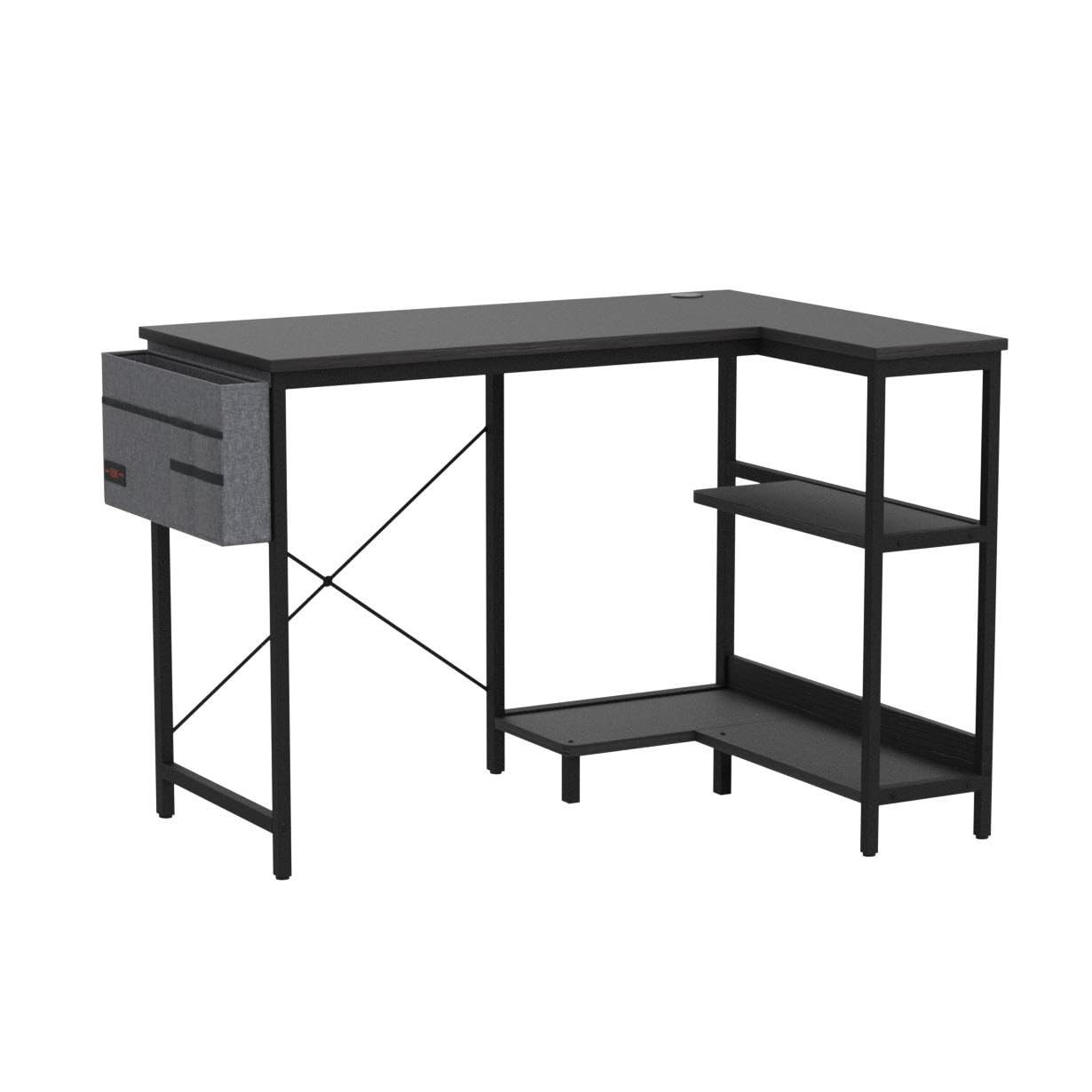 ODK Small L Shaped Computer Desk, 40 Inch Corner Desk with Reversible Storage Shelves & PC Stand, Writing Study Table with Storage Bag for Small Space, Black