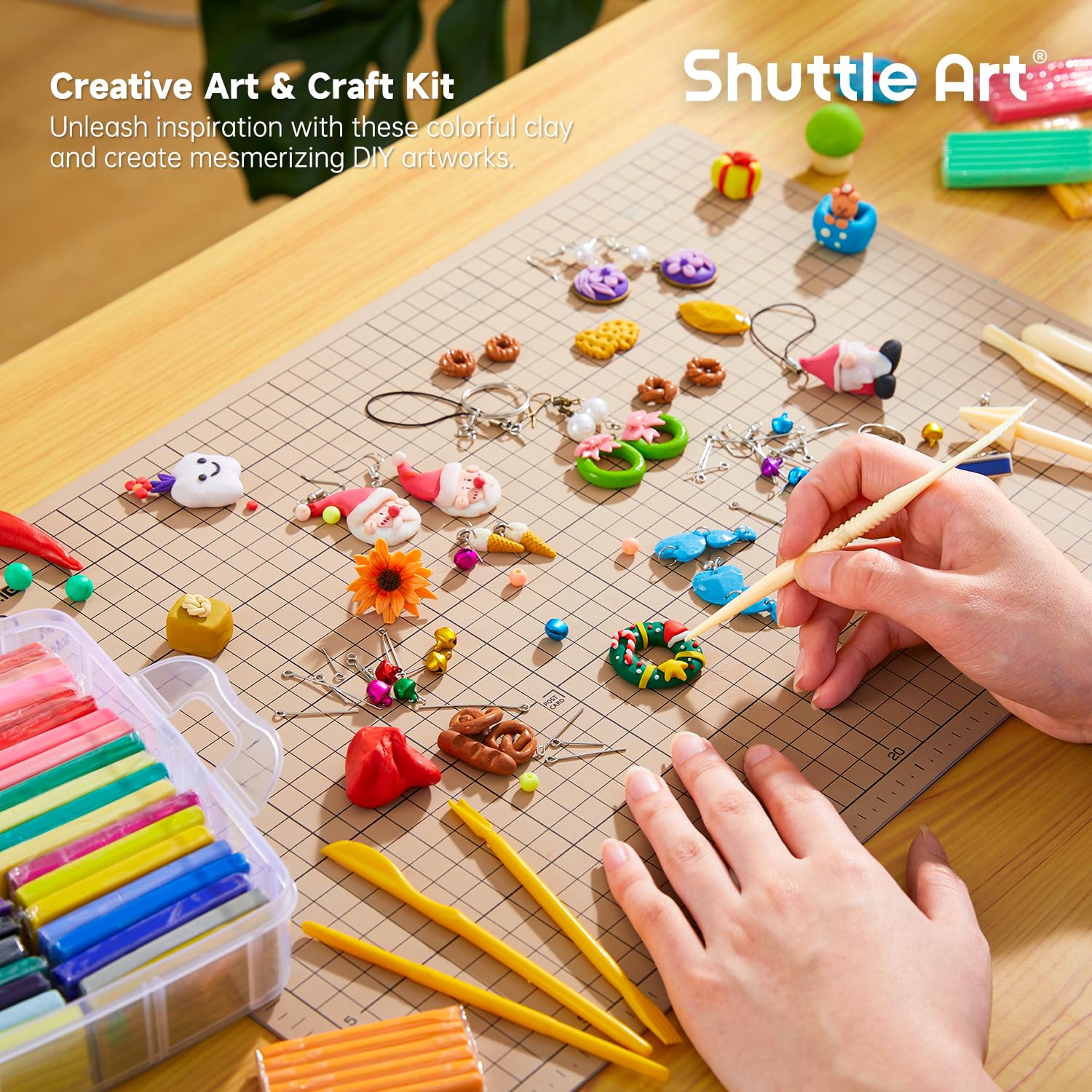 Polymer Clay, Shuttle Art 57 Colors Oven Bake Modeling Clay, Creative Clay Kit with 19 Clay Tools and 10 Kinds of Accessories, Non-Toxic, Non-Sticky, Ideal DIY Art Craft Clay Gift for Kids Adultsā¦