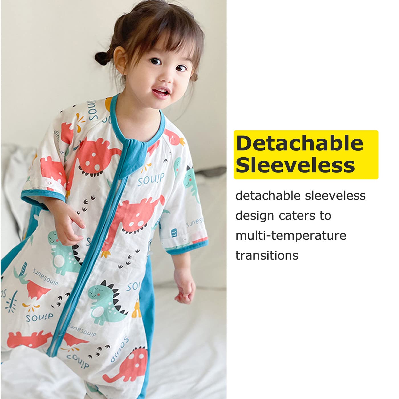 ZIGJOY Baby Sleep Sack with Legs 1.0 TOG Cotton Zipper Wearable Blanket Detachable Sleeve Toddler Sleeping Bag for Spring Autumn