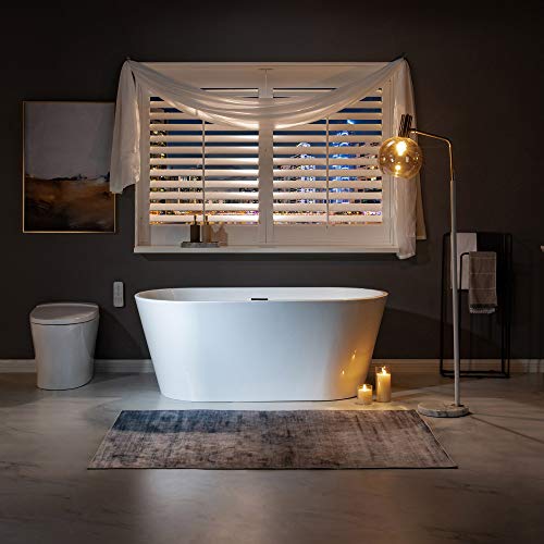 WOODBRIDGE 59" Acrylic Freestanding Bathtub Contemporary Soaking White Tub with Matte Black Overflow and Drain,B0014-MB-Drain &O