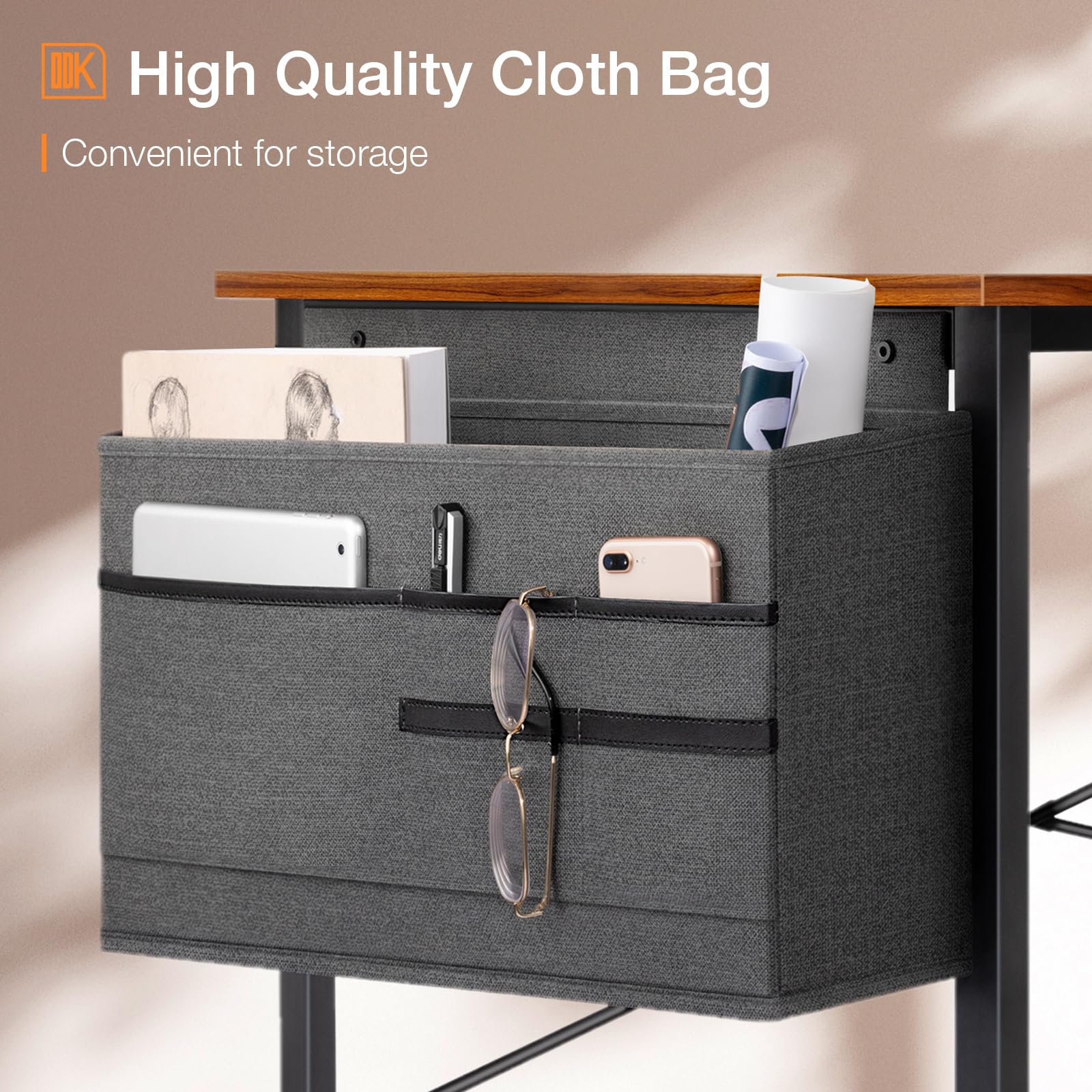 ODK Study Computer Desk 40 inch Home Office Writing Small Desk, Modern Simple Style PC Table with Storage Bag and Headphone Hook, Black