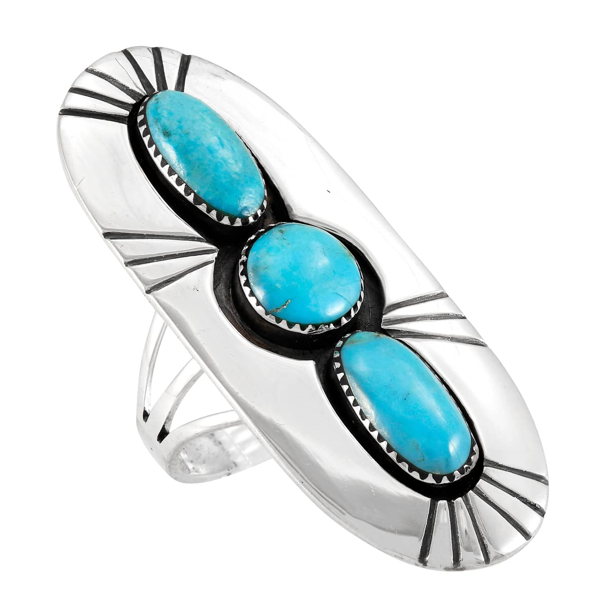Turquoise Ring Sterling Silver 925 Genuine Gemstones Size 6 to 11 (Turquoise) (11)