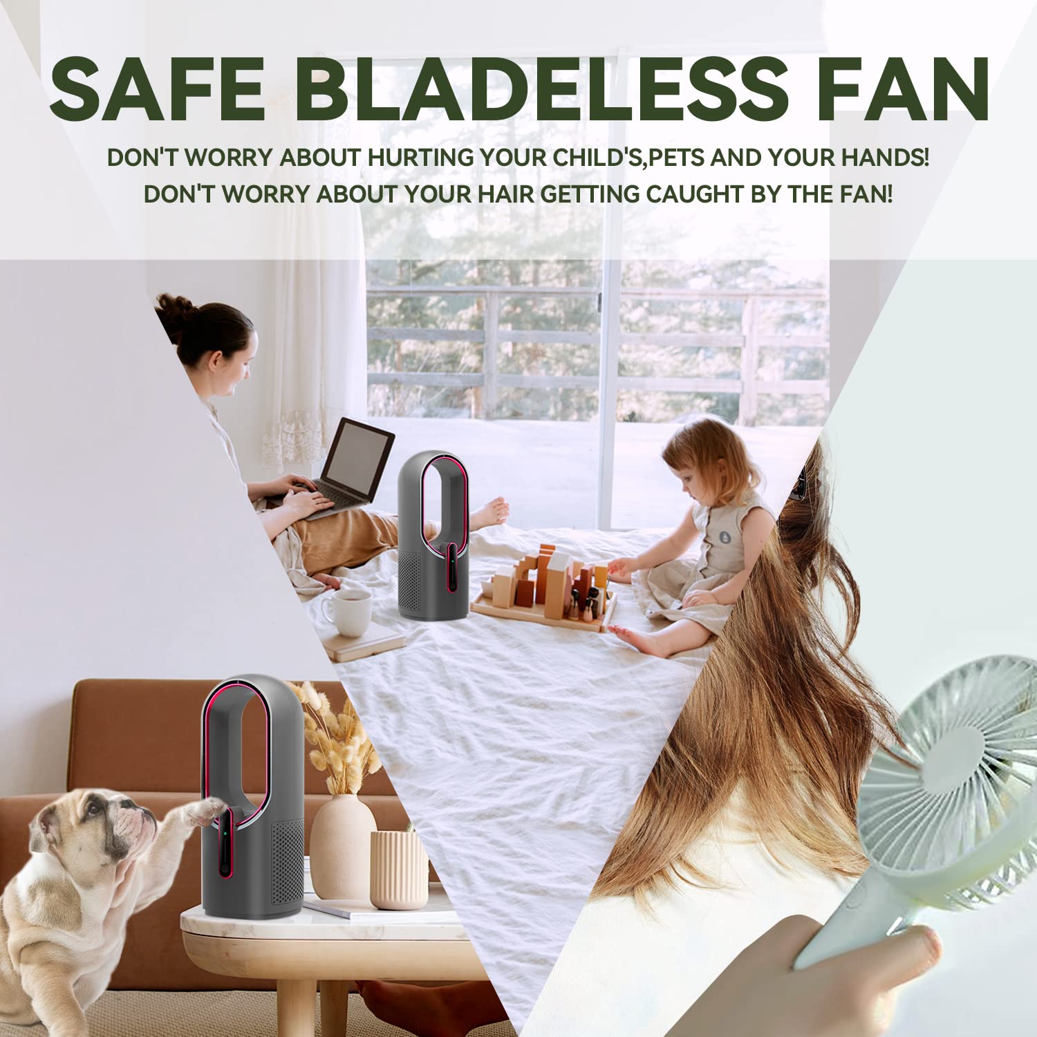 Misby Desk Fan, Bladeless Desk Fan with 3-Speed Options, Quiet Cooling, Touch Control Personal Fan for Desk Home, Office, Bedroom (Grey)