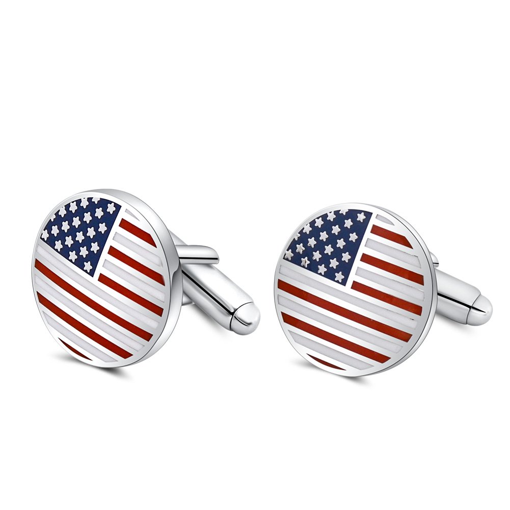 Mr.Van American Flag Cufflinks Platinum Plated Enamel USA Flag Cuff links Men's Accessories Gift for Men