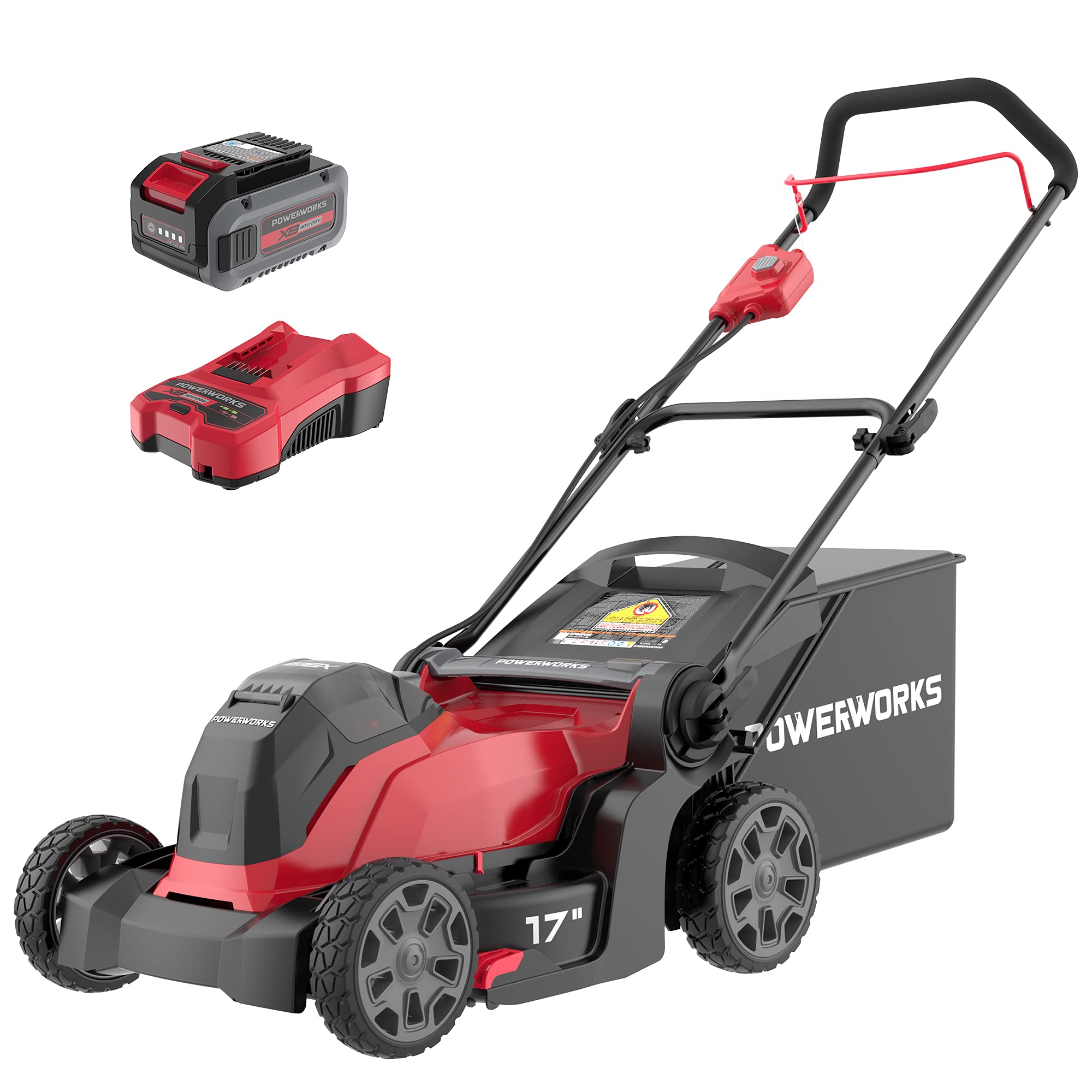 Powerworks 40V 17 inch Cordless Lawn Mower with 4.0 Ah Battery and Charger Included