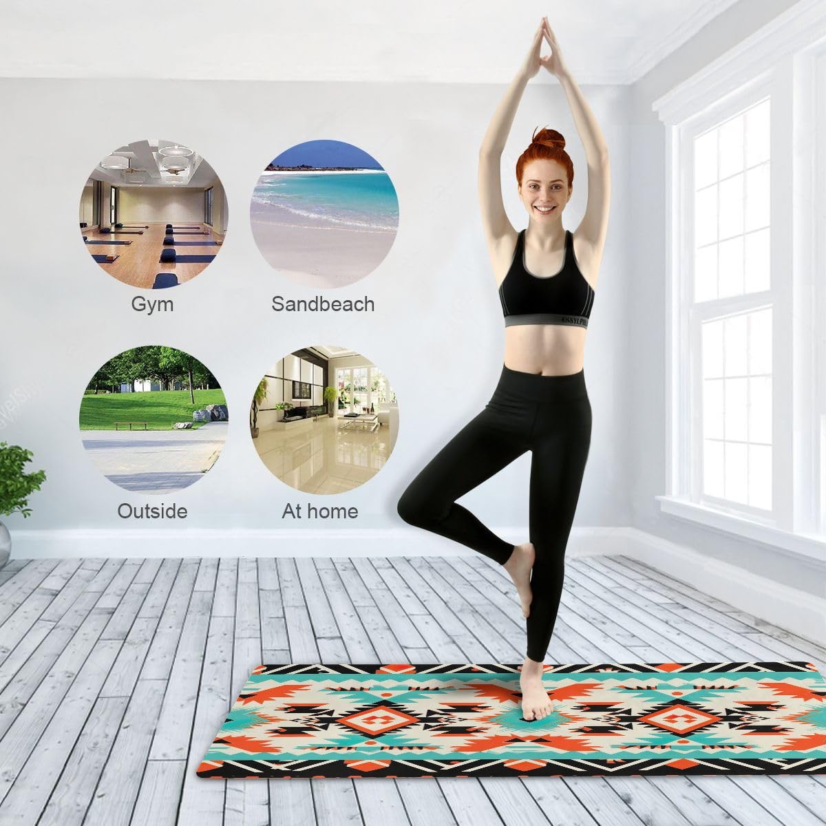 Nander Yoga Mat Thick Non-slip Soft Breathe Elastic Exercise Fitness Gym 1MM Thick Natural Rubber for Yoga Mats,Native American Tribal