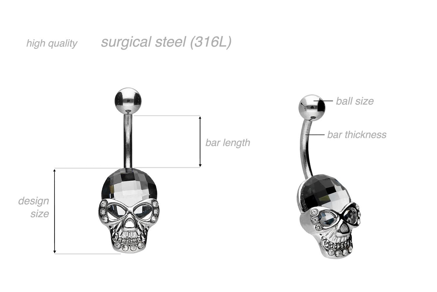 PIERCINGLINE 316L Surgical steel belly button ring with brass design SKULL 14G Navel Ring Belly Piercing
