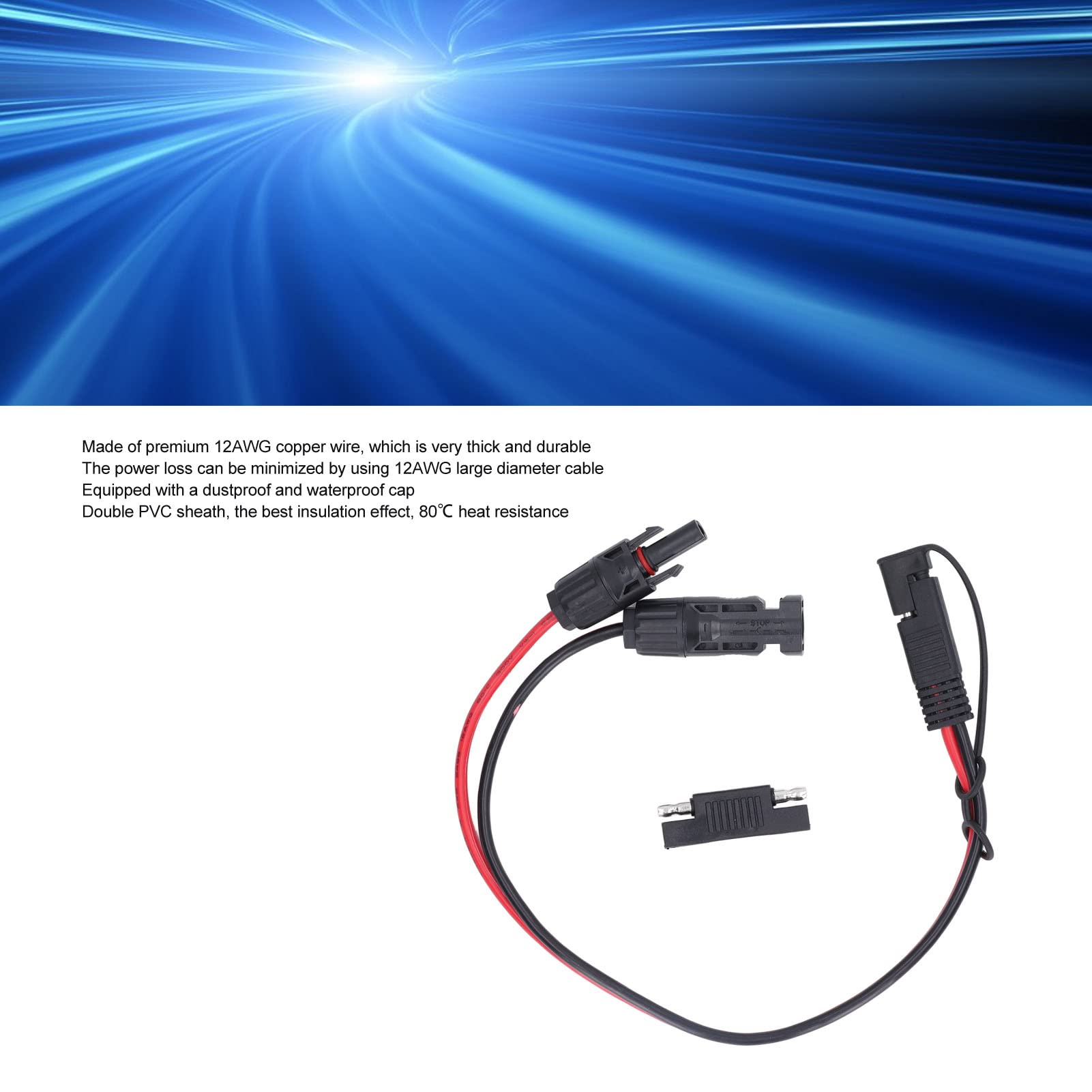 Sae Connector Cable Adapter Copper Pvc Adapter Cable Solar Panel Connector Cable with 12Awg Connection Cable Extension Cable Cord Wire Rope Cord Connector Solar & Wind Power Parts & Accessories