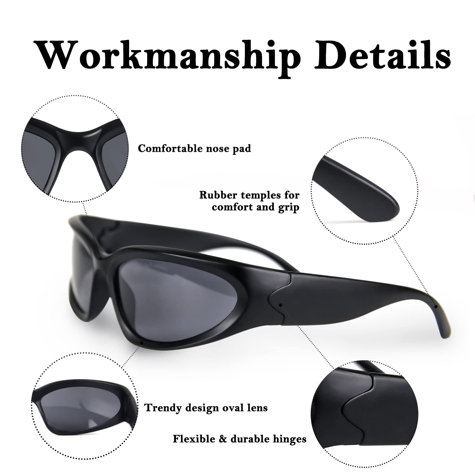 milramtob Y2K Wrap Around Sunglasses Trendy Silver Glasses Retro 90s Shades Women Futuristic