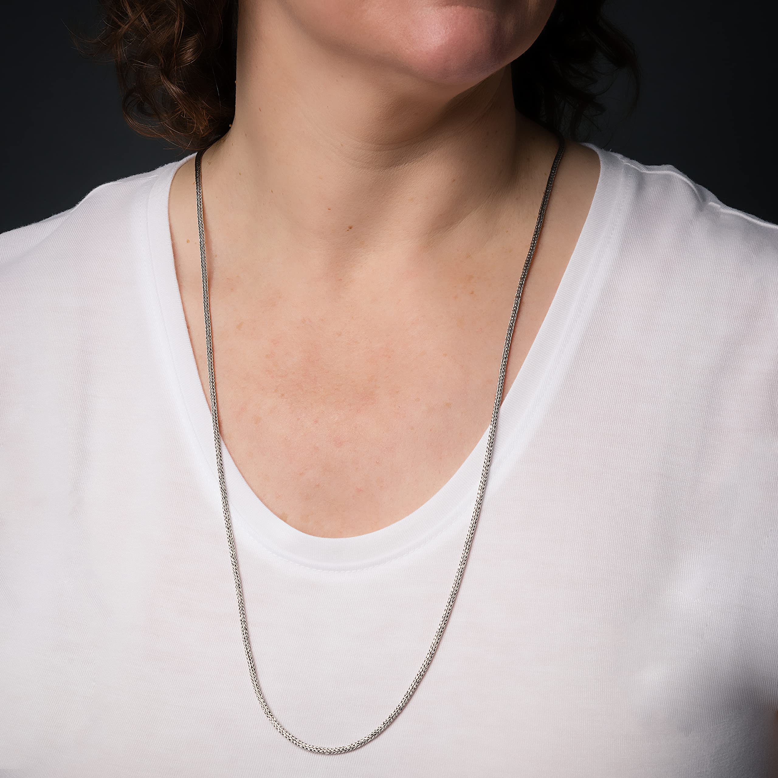 SARDA .925 Sterling Silver 3mm Bali Snake Chain Necklace with Janyl Adair Lobster Claw Clasp - Handmade by Bali Artisans - 34β with 2β Adjustable Extender