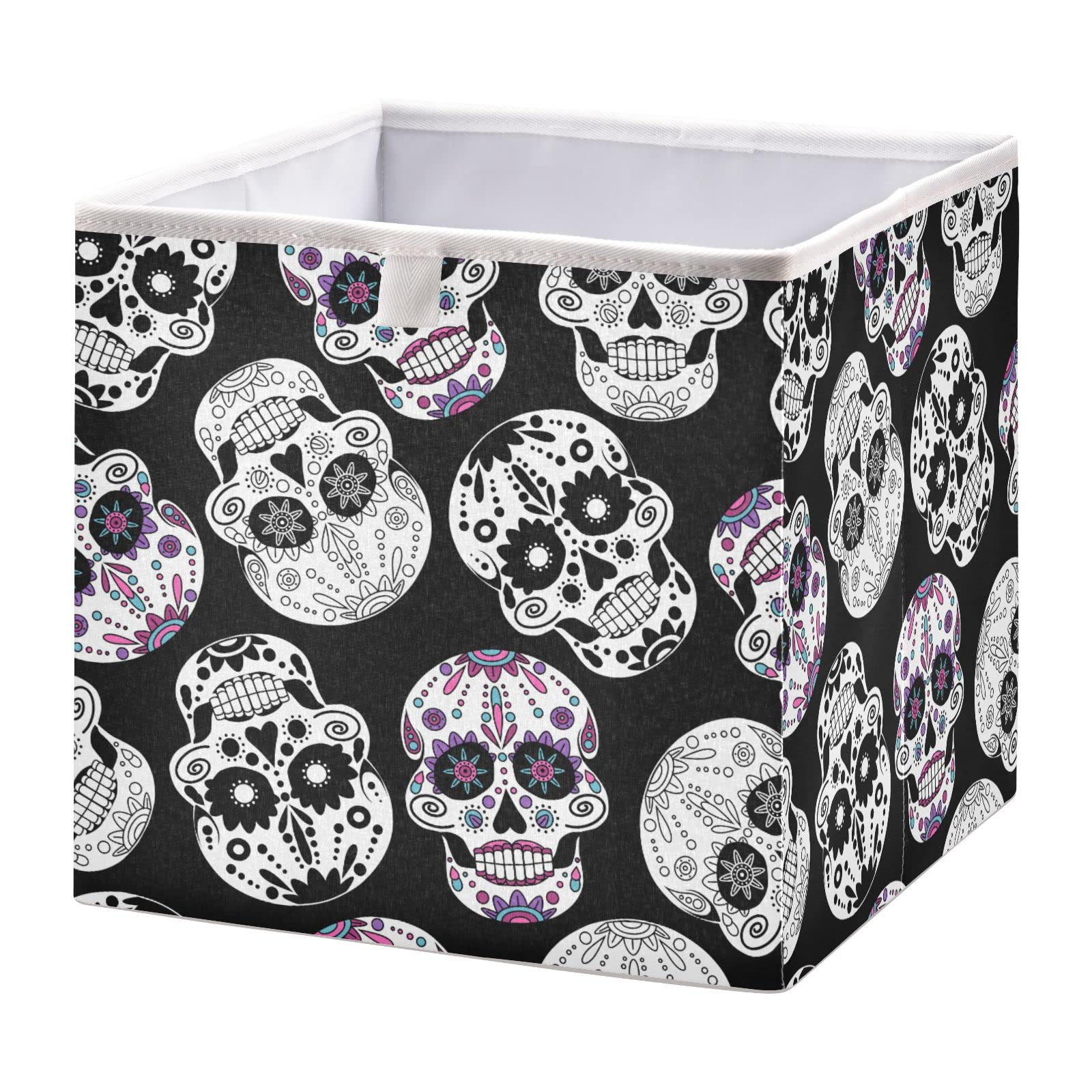 Sugar Skulls Flowers Basket Cube Storage Bins Fabric Storage Baskets Collapsible Decorative Storage Box with Handles Organizer Bag for Shelf Closet Toy Gift 15 x 11 x 7