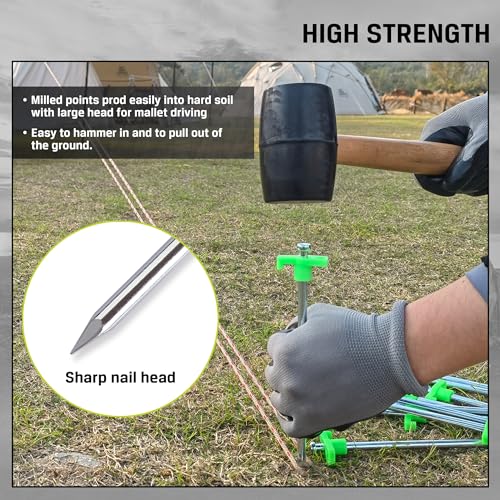 PR1ME Tent Stakes 10 Pack, Galvanized Non-Rust Family Pop Up Camping Tent Pegs, Heavy Duty Yard Stakes with 1pc Rubber Mallet 1pc Tent Stake Puller. for Camping Tents, Canopy, and Outdoor Decorations