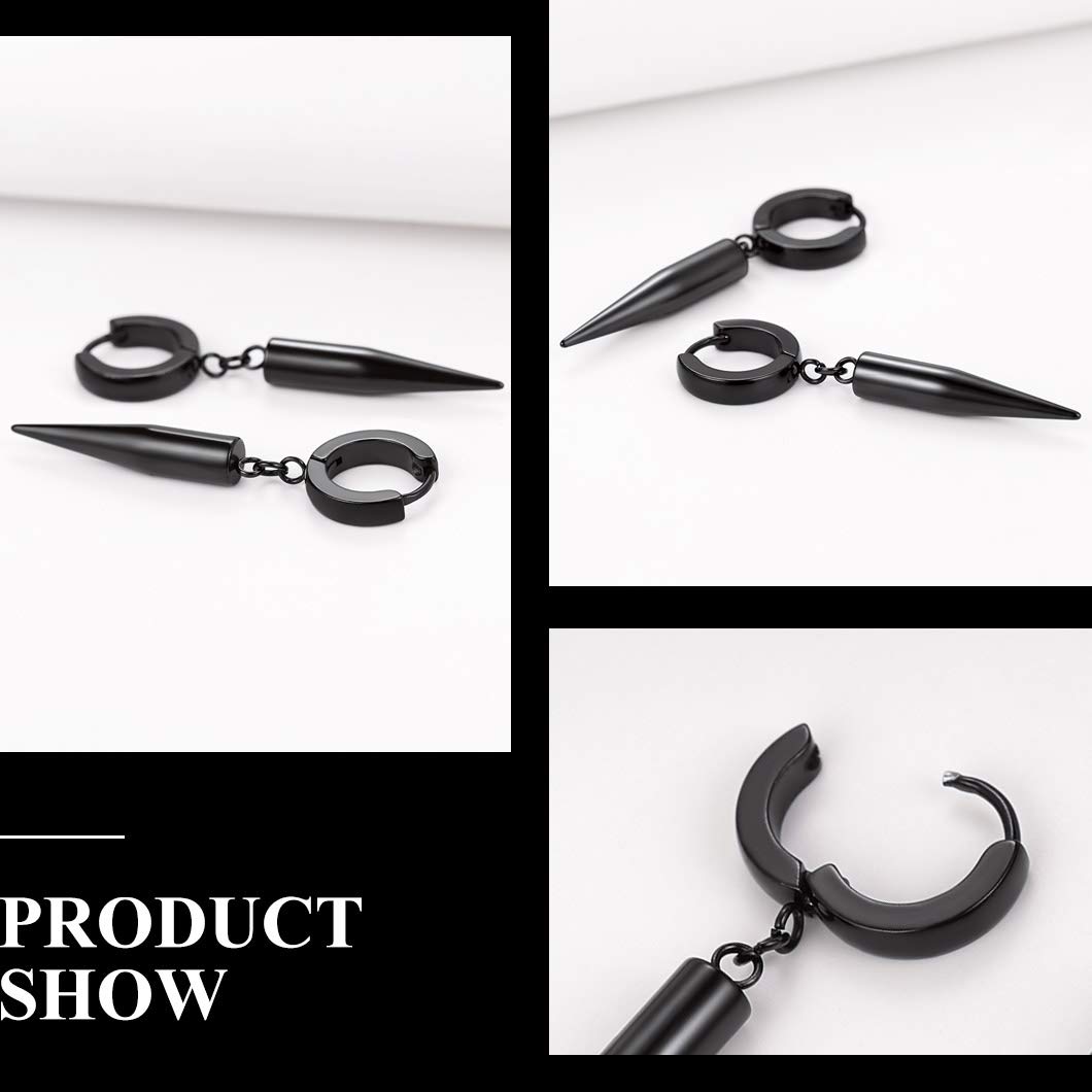 Punk Spikes Dangle Hinged Hoop Earrings for Men Women Black Huggie Earring Fashion Jewelry