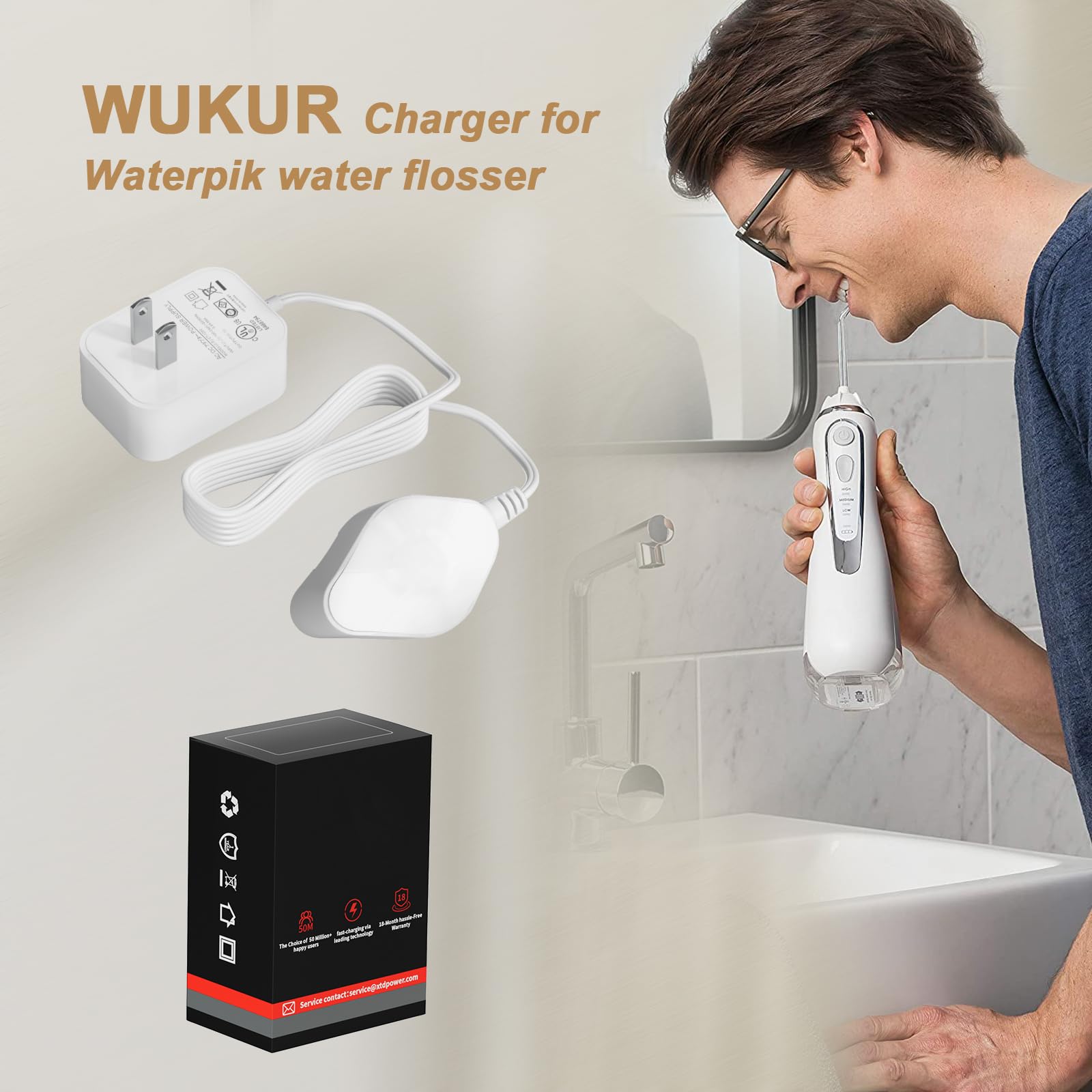 WUKUR Charger Replacement for Waterpik Water Flosser Magnetic Charger Cord Compatible with Waterpik WP-560 WP-562 WP-563 WP-567 Power Cord 5.9 FT