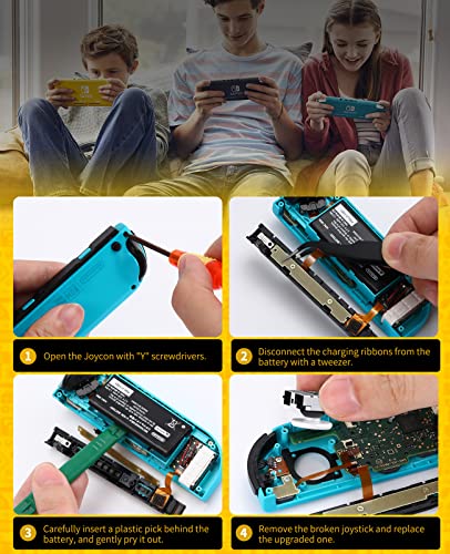 TiMOVO 4 Pack White Joycon Joystick Replacement, 3D Analog Thumb Sticks for Nintendo Switch OLED 2021/ Switch/Switch Lite Joycon, 24 in 1 Repair Tool Kit with Thumb Grip Caps, Pry Tool, Screwdrivers