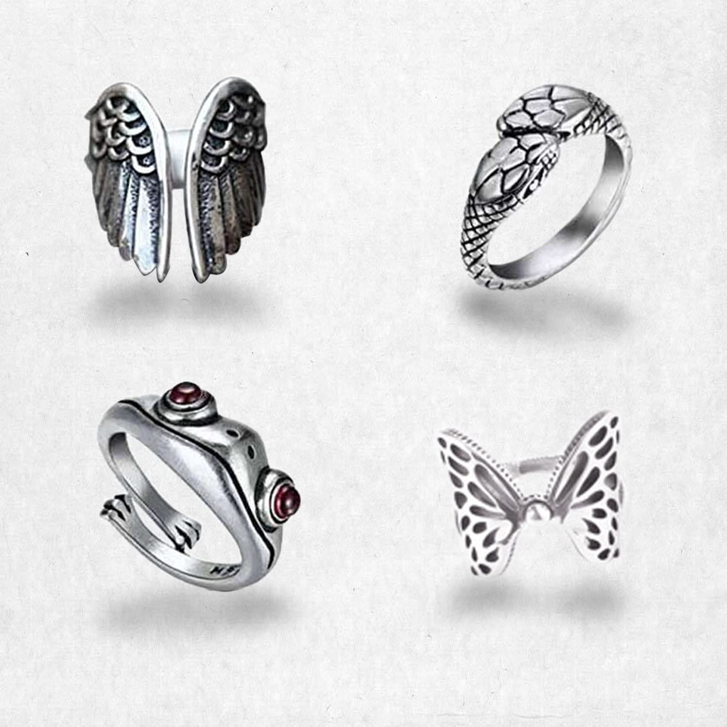 T Legend Vintage Gothic Rings Punk Stackable Open Rings Fox Dragon Frog Snake Adjustable Rings,gift for a girlfriend or lover (12 Pcs)