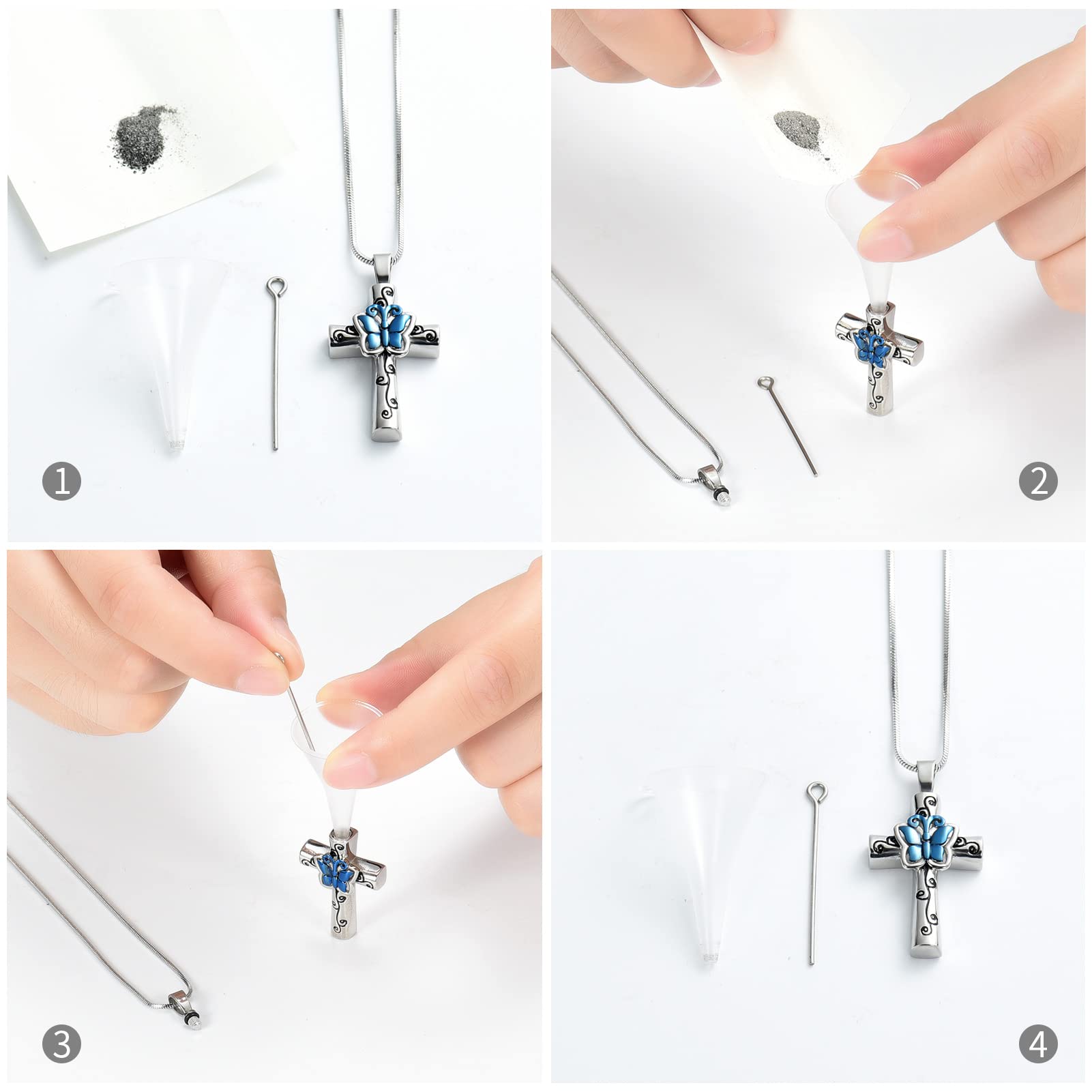 Urn Necklace for Ashes Rose Flower Cross Cremation Jewelry Pendant for Human/Pet Funeral Keepsake Memorial Necklace (Silve-Blue)