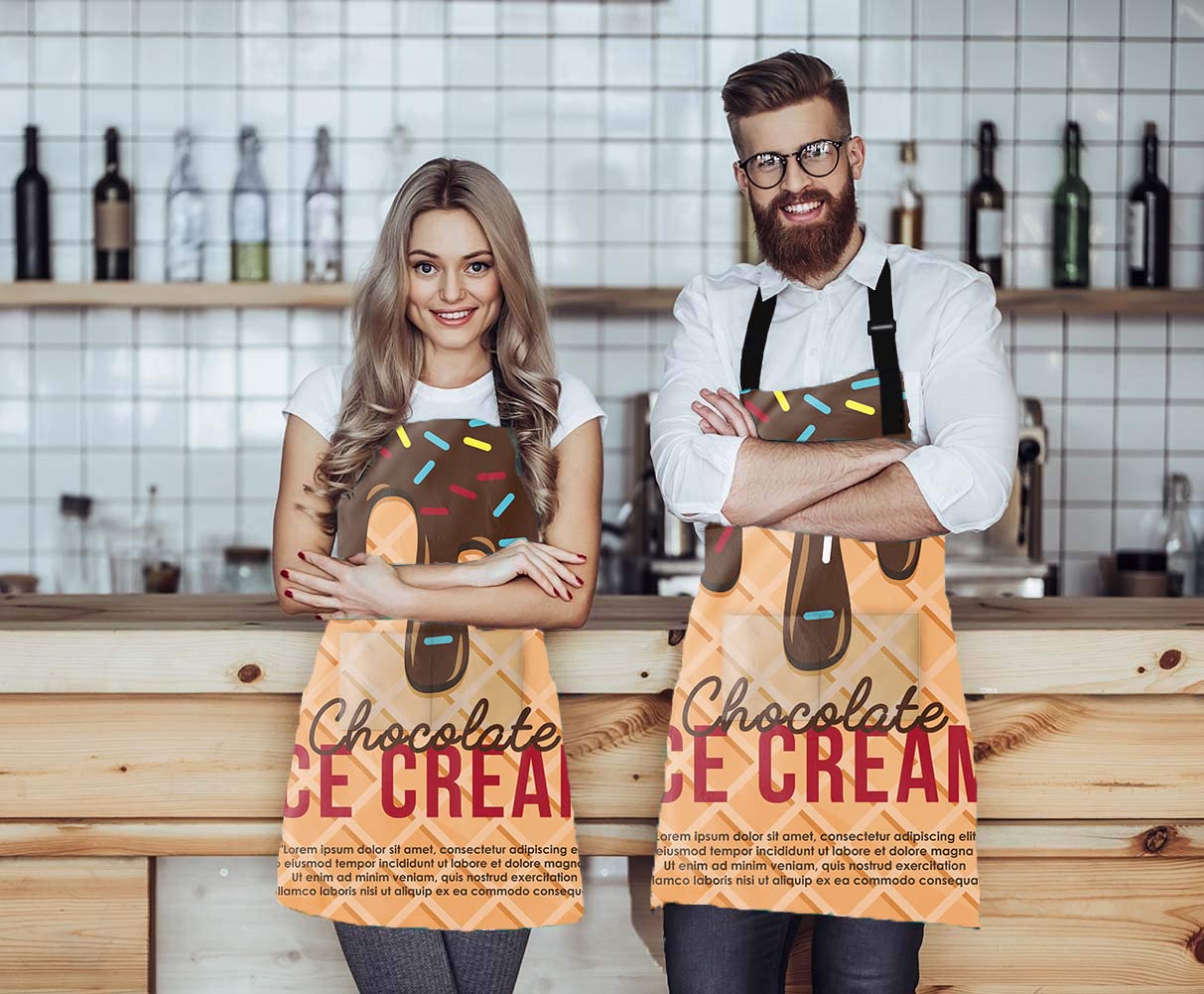 TONYSTAR Ice Cream Cute Aprons for Women with Pockets | 28 X 33 Inches | Cooking, Baking, Kitchen, Chef, Men's Apron | Christmas Gift | Waterproof and Adjustable Strap at Neck & Waist Ties