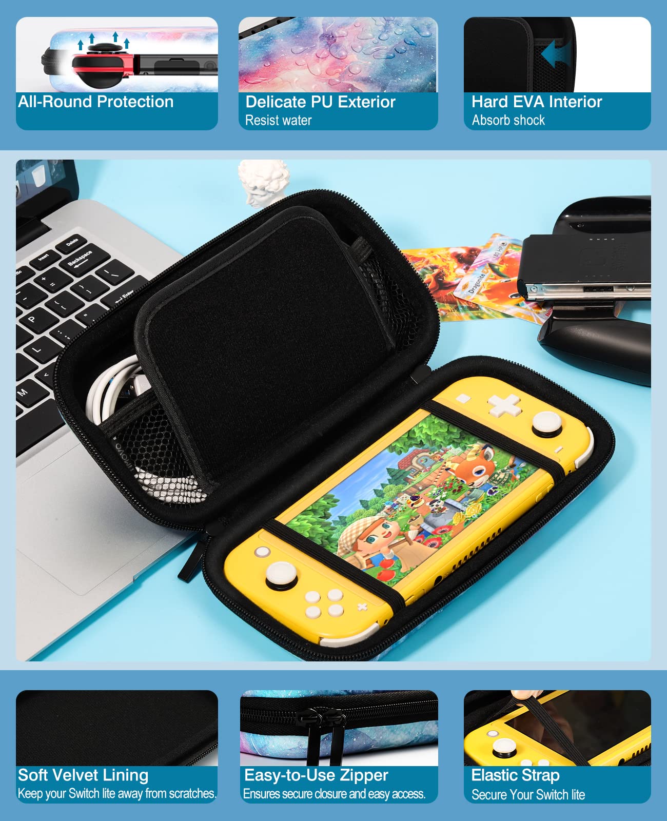 TiMOVO Carrying Case Compatible with Nintendo Switch Lite, Durable Hard Shell Game Storage Handbag Portable Travel Bag Protective Pouch with Pocket for 10 Game Cards & Accessories, Dreamy Nebula