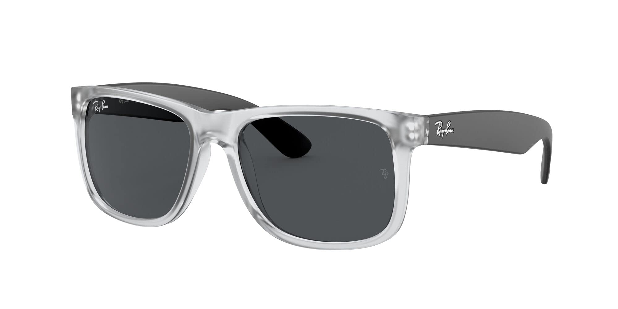 Ray-Ban RB4165 Justin Rectangular Sunglasses, Rubber Transparent/Dark Grey, 55 mm