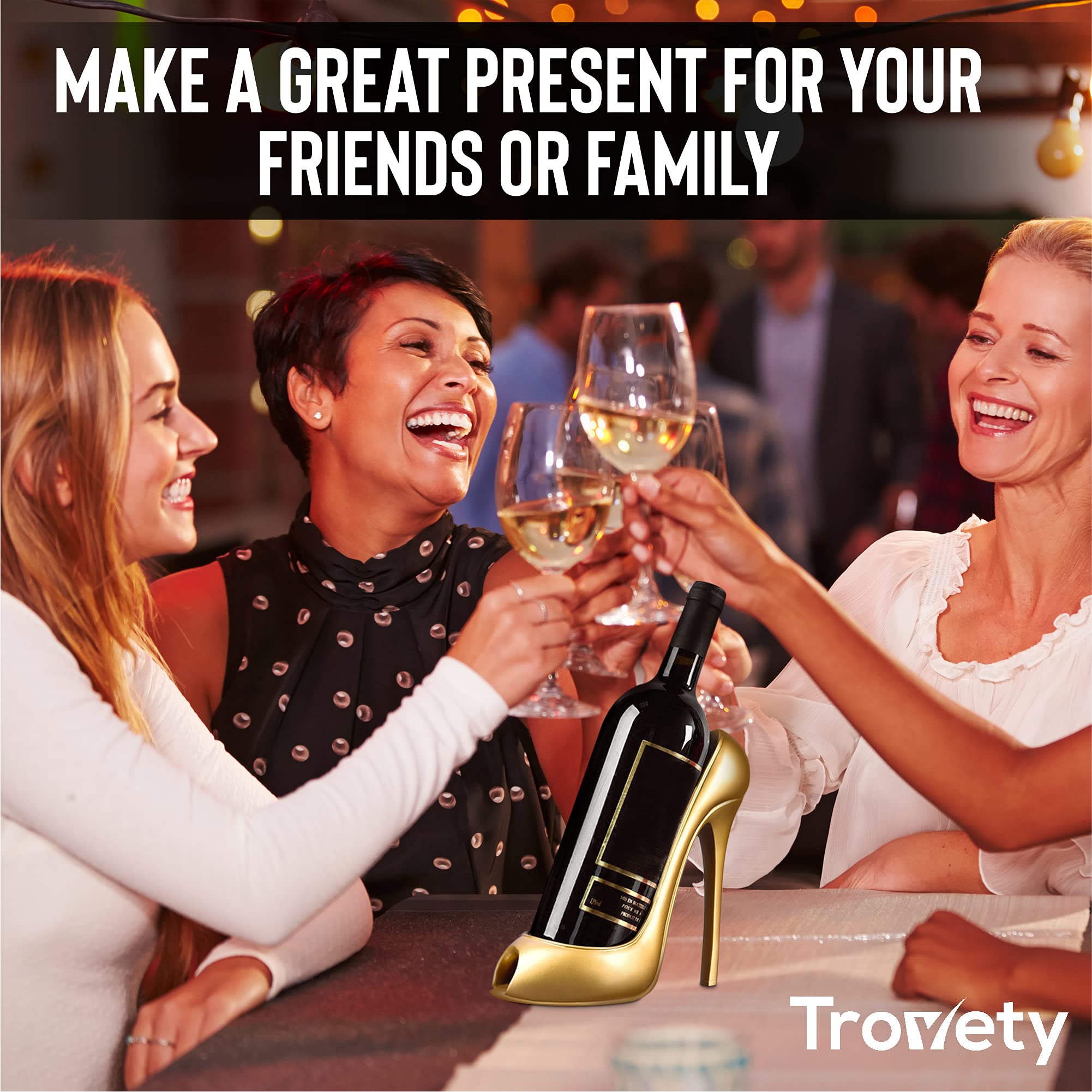 Trovety Shoe Wine Rack Holder - Bottle Keeper with High-Heel Design - Display & Storage Accessories - Table Centerpiece & Home Decorations for Kitchen, Restaurant, Bar, Hotel (Champagne)