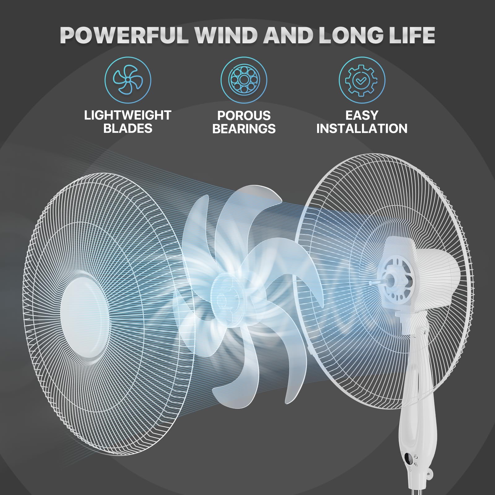 mollie Oscillating Pedestal Fan with Remote Control 12H Timer Portable Adjustable Height 6 Blades Quiet Air Circulator Standing Floor Fan for Bedroom Home White
