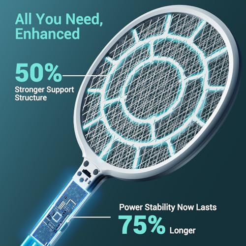 YsChois®, Electric Fly Swatter Racket - Bug Zapper Racket with Powerful Grid - Easy to Use, Lightweight - Indoor & Outdoor Use - Empirical Use Tips (Included) - AA Battery Required (Not Included)