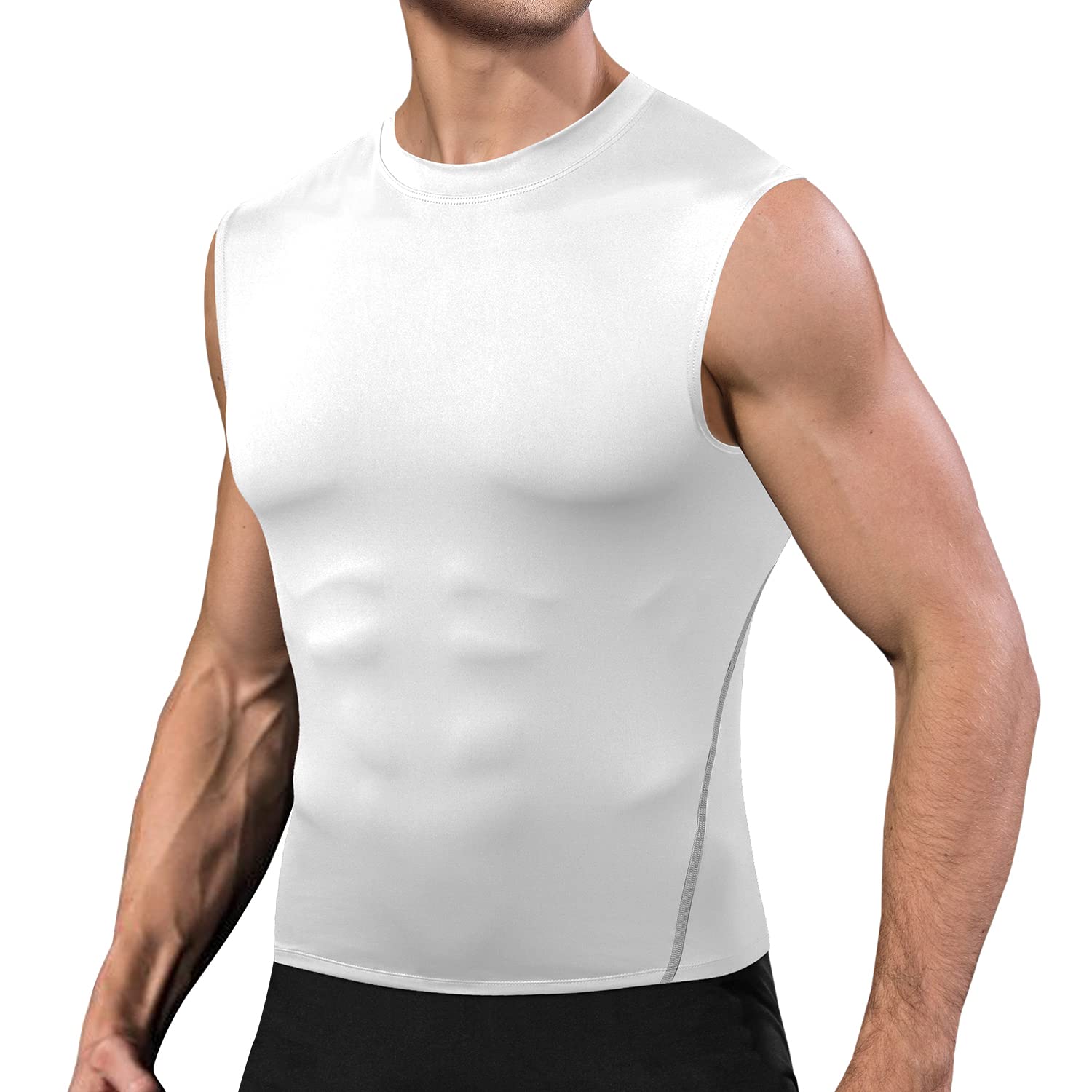 Odoland 5 Pack Mens Dry Fit Tank Tops, Compression Sleeveless shirts, Athletic Workout Muscle Gym Undershirts, Black/Black/White/White/White, XL
