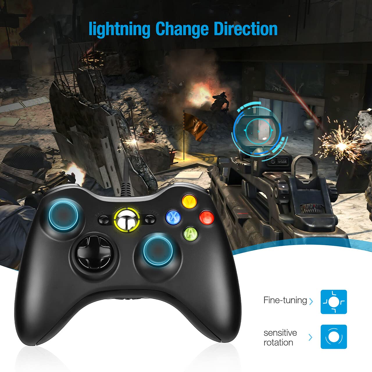 Powerextra Wired Controller for Xbox 360 - Game Controller for Microsoft Xbox 360 Xbox 360 Slim and PC Windows 7 8 10 Dual-Vibration Turbo Double Motor Wired Game Controller - Black