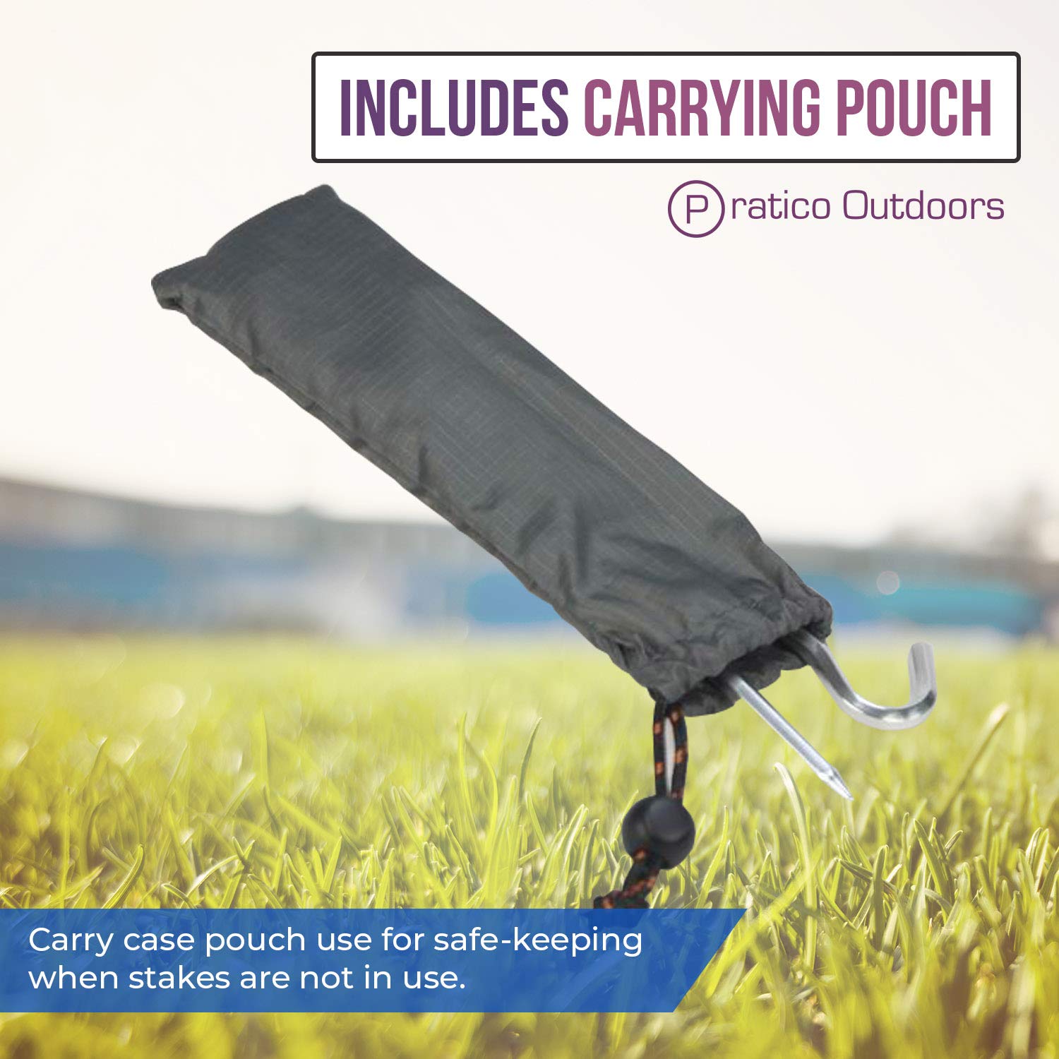 Pratico Outdoors Aluminum Camping Stakes, for Tents and Blankets, 4 Pack